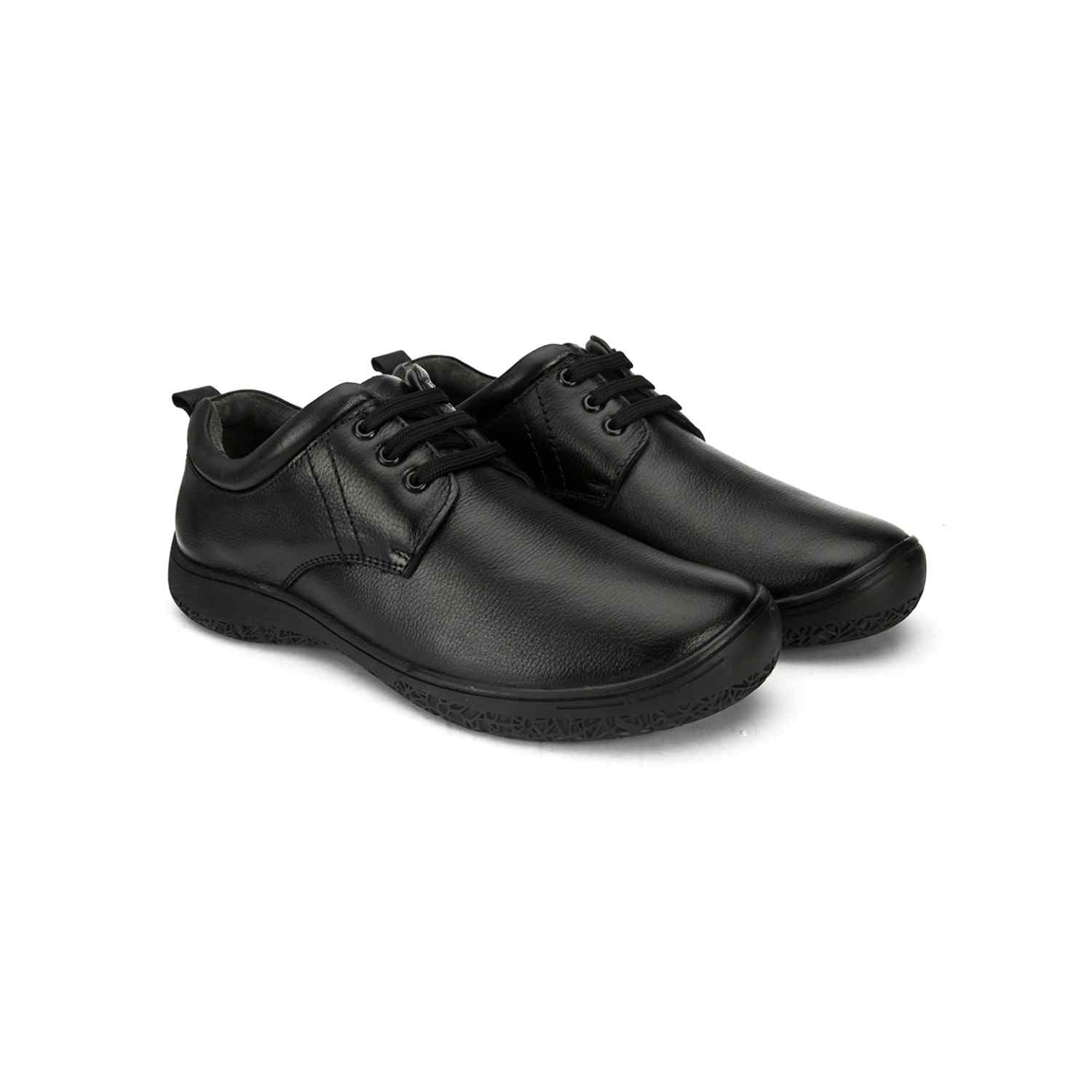 MAC DAFF Black Genuine Leather Lace-Up Derby Shoes For Men
