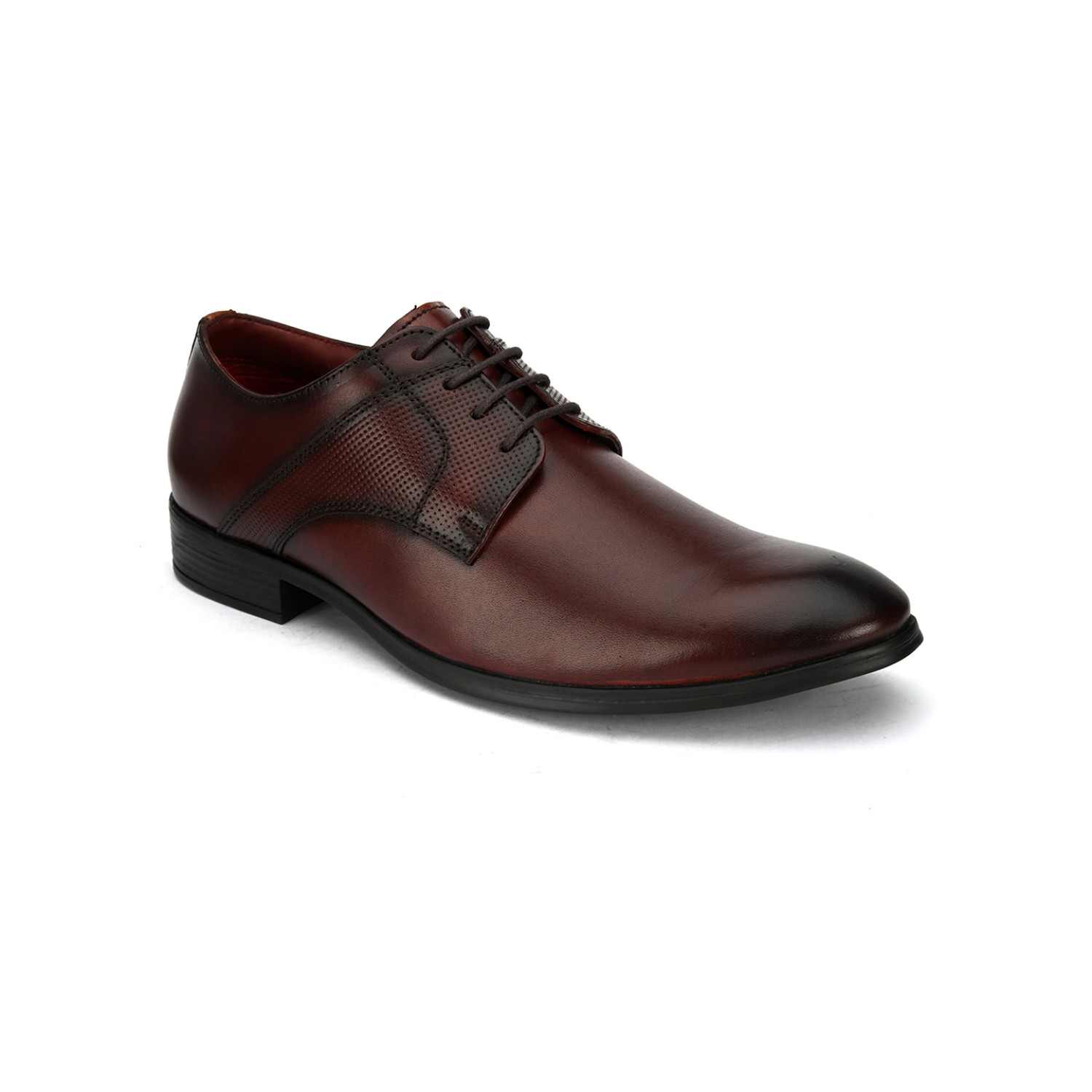 MAC DAFF Maroon Genuine Leather Lace-Up Derby Shoes For Men