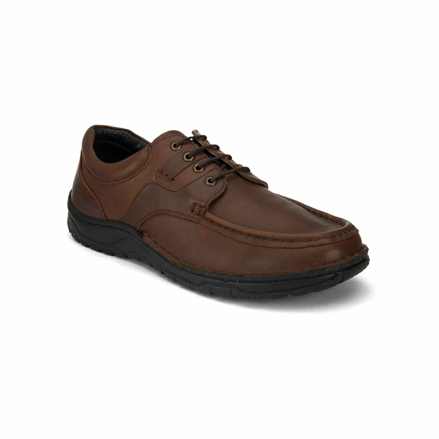 MAC DAFF Brown Genuine Leather Lace-Up Derby Shoes For Men