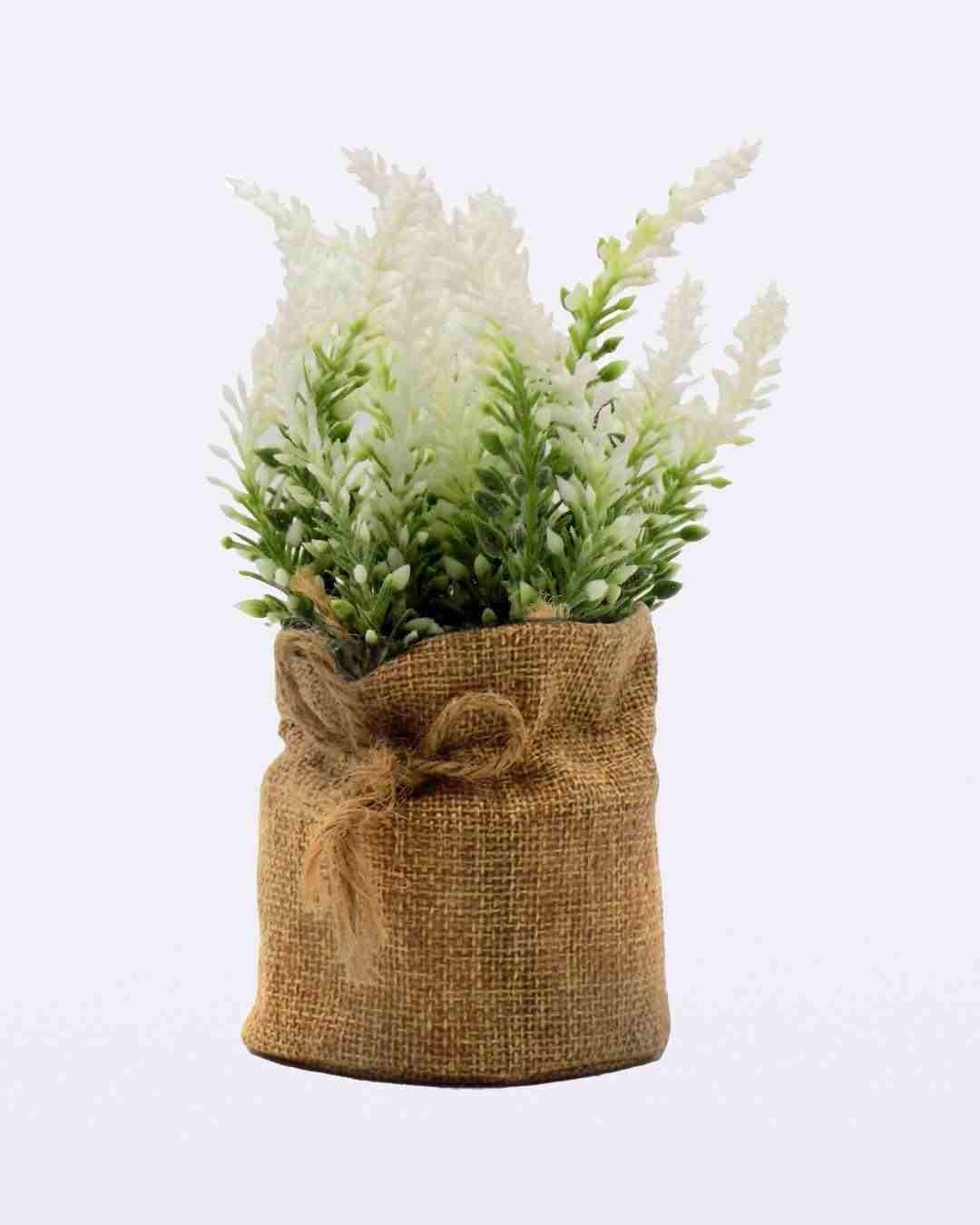 Market 99 Artificial Flower Plant with Sack Bag, Green, Jute & Plastic