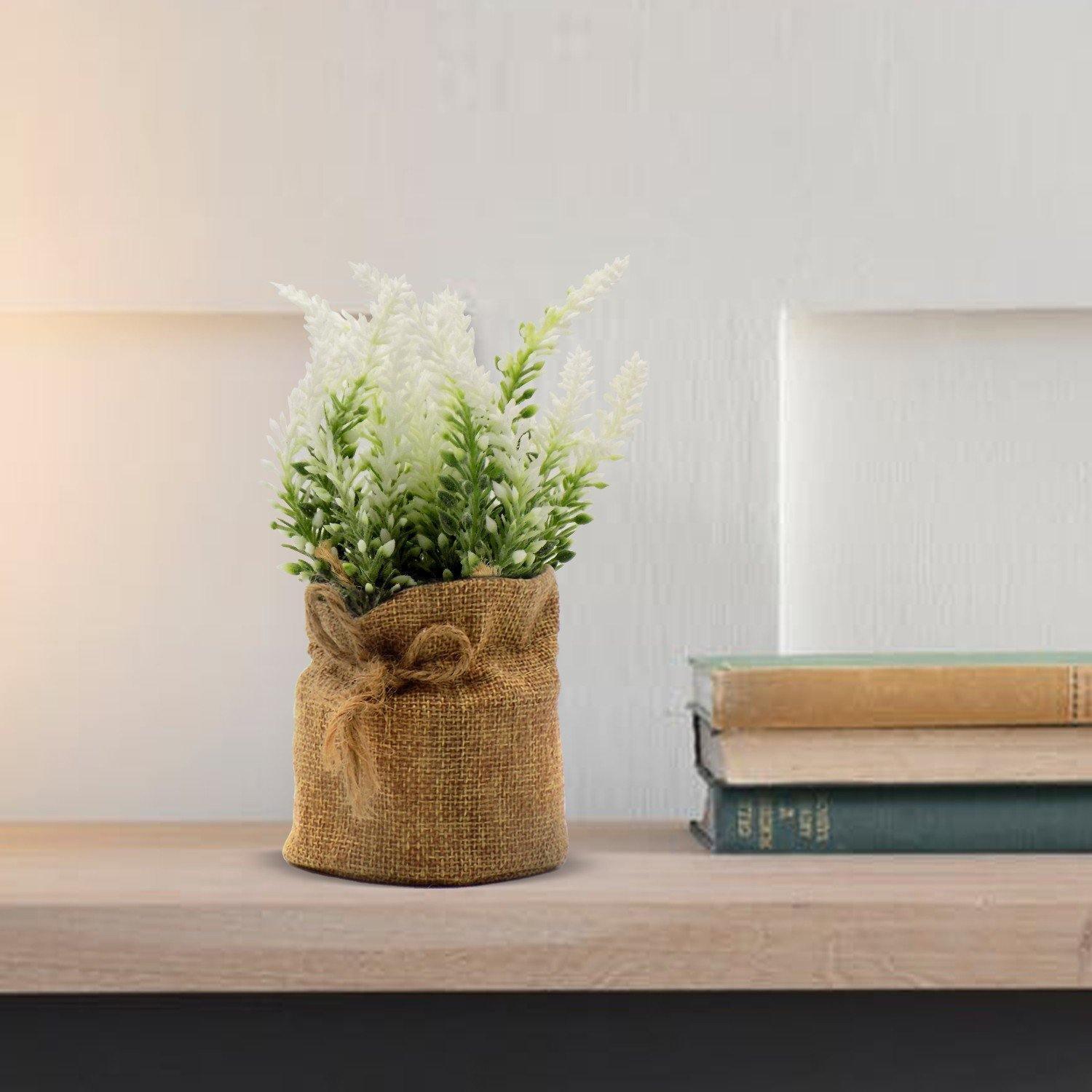 Market 99 Artificial Flower Plant with Sack Bag, Green, Jute & Plastic