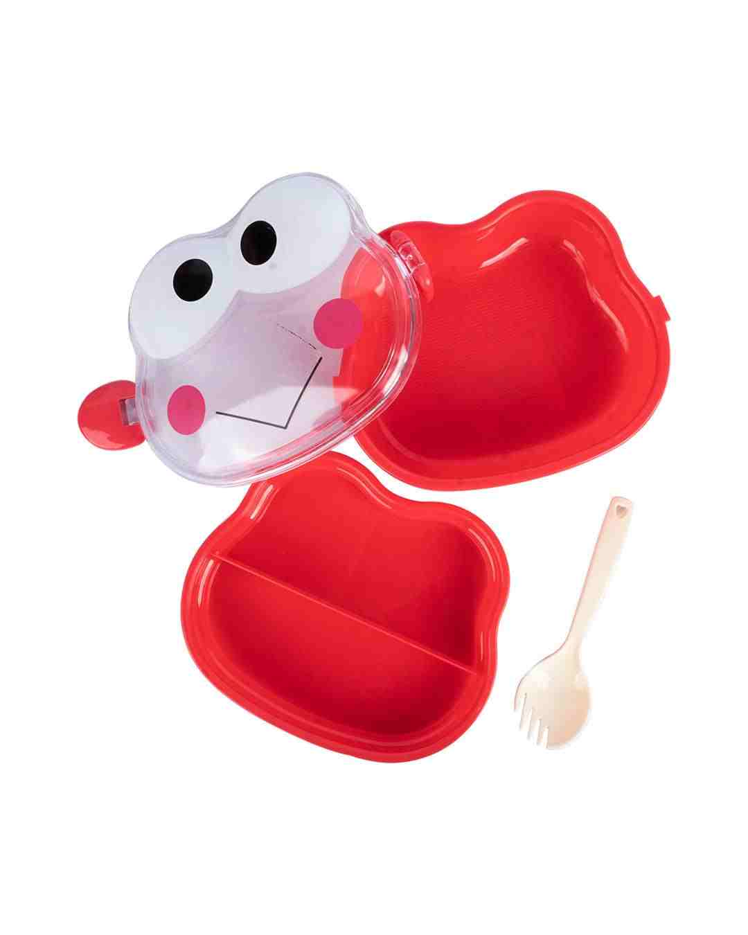 Double Layer Frog Shape Lunch Box for Kids With Spoon, Red, Plastic