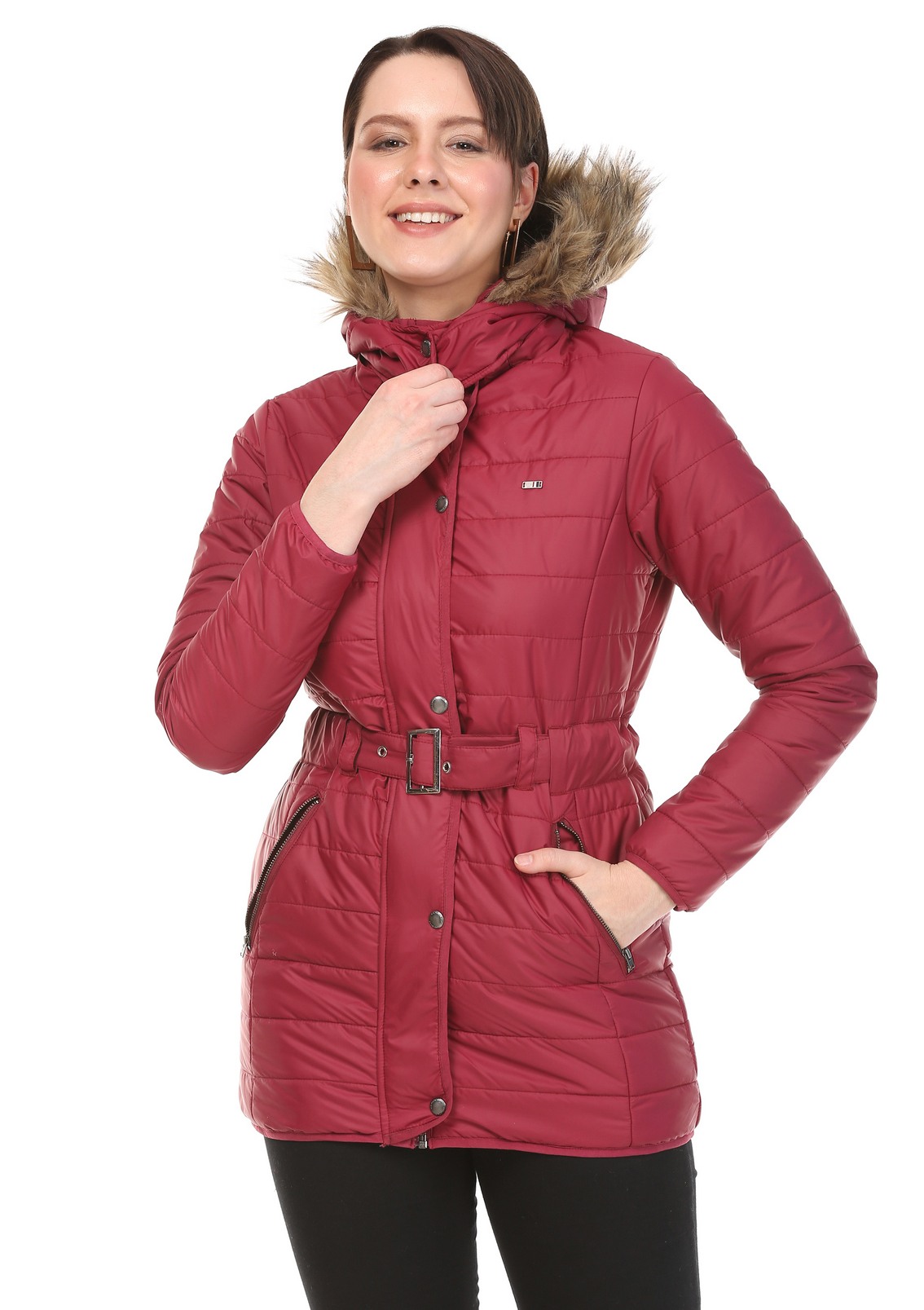 SOC Long Quilted Puffer Fur Hooded Jacket