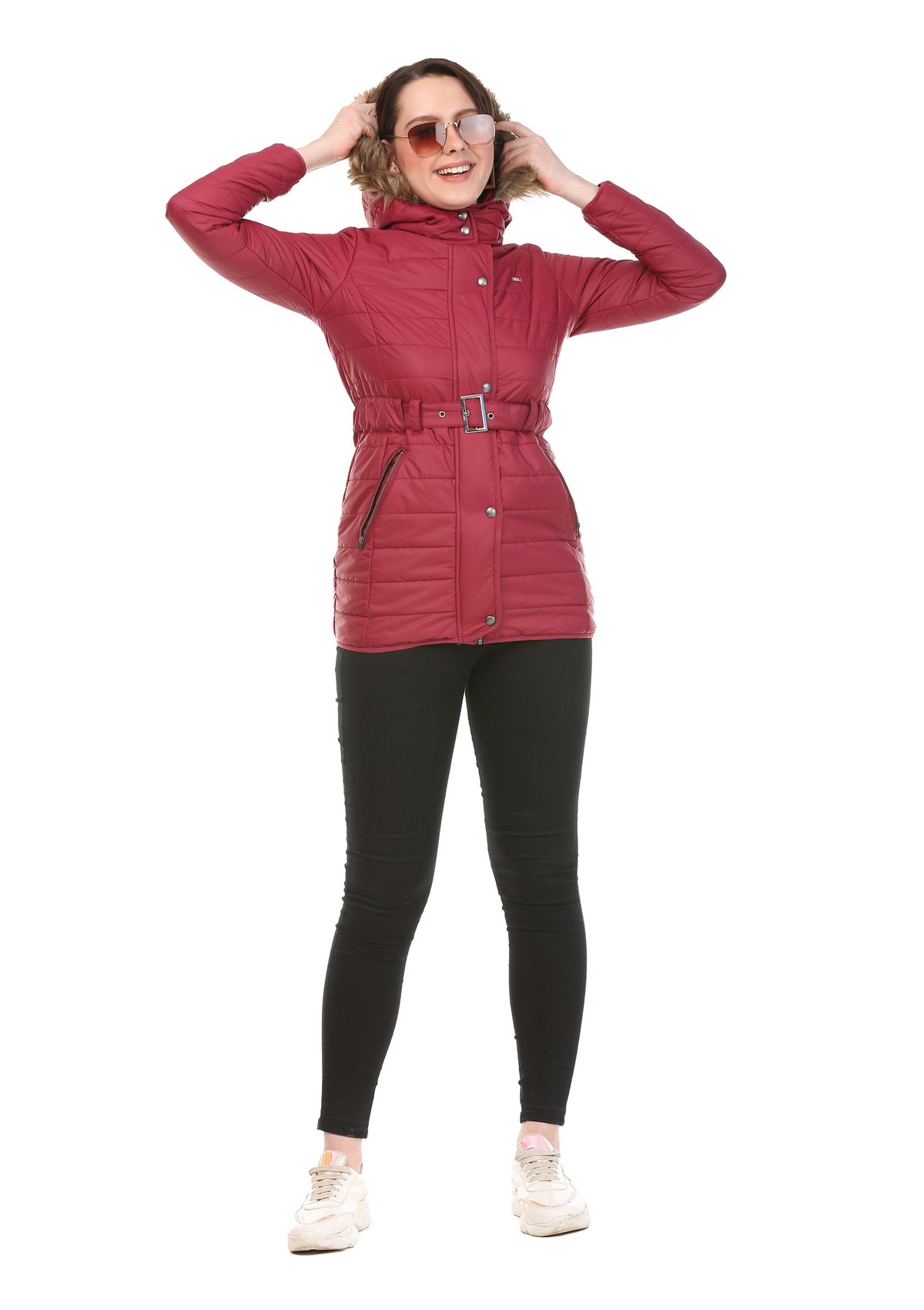 SOC Long Quilted Puffer Fur Hooded Jacket