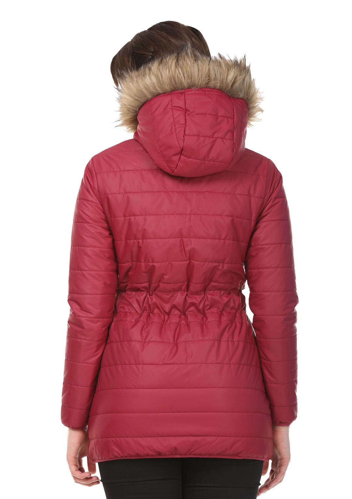SOC Long Quilted Puffer Fur Hooded Jacket