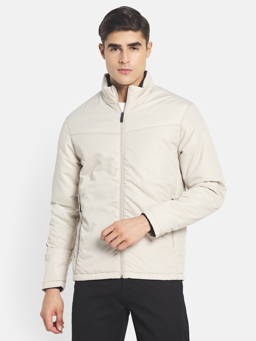 METTLE Men Cream-Coloured Sporty Jacket