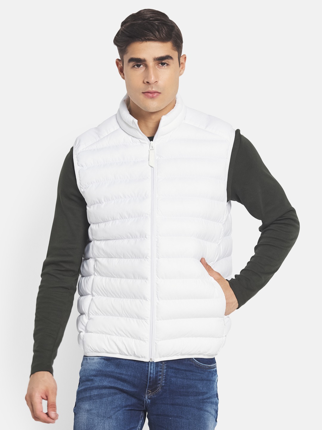 METTLE Men White Solid Puffer Jacket
