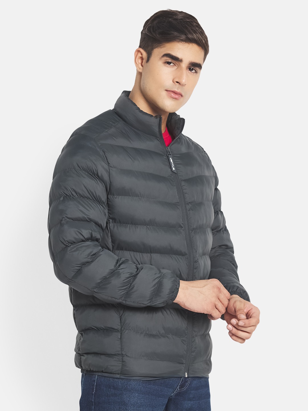 METTLE Men Green Solid Padded Jacket