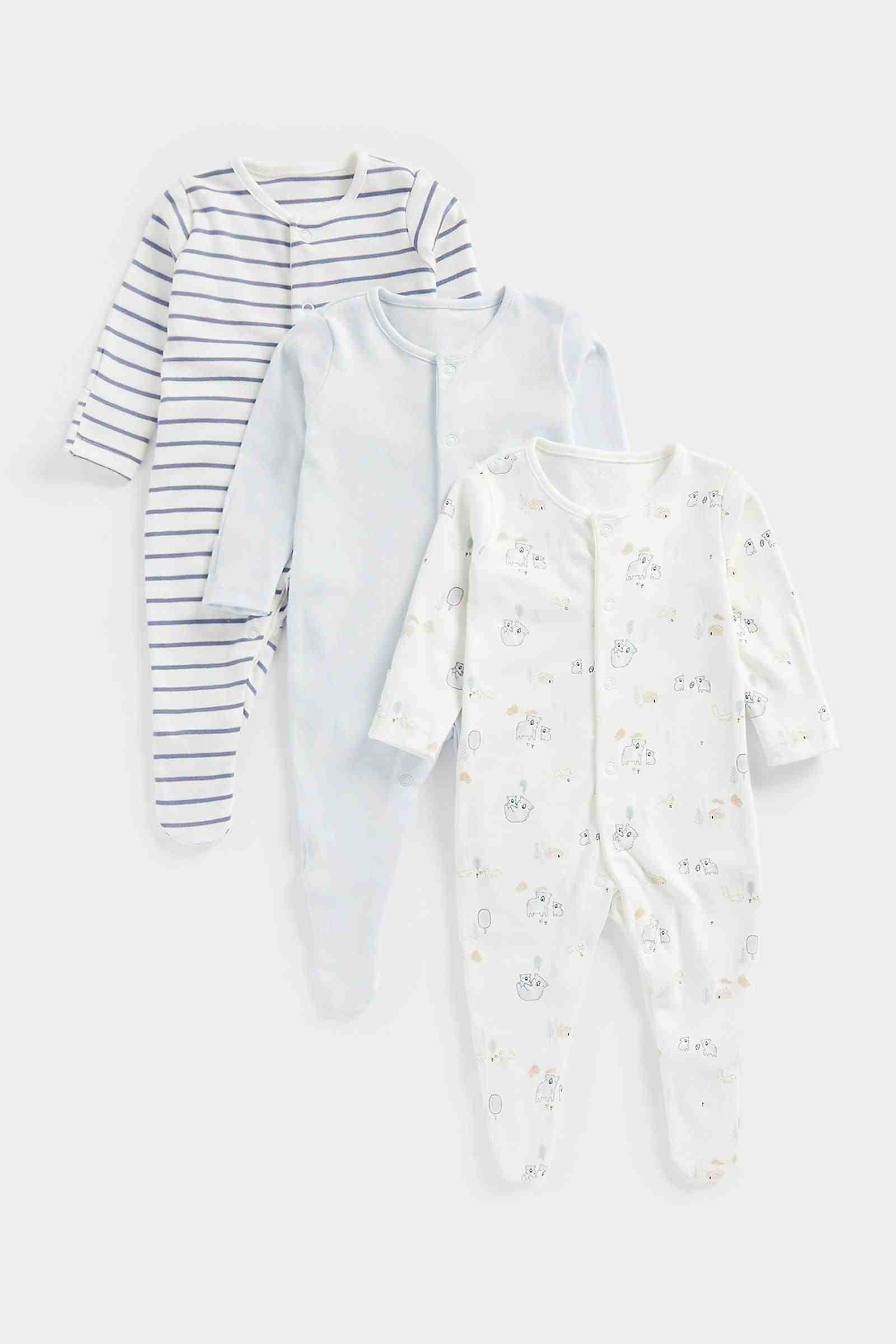 Mothercare Unisex 100% Cotton Printed Sleepsuit - Pack of 3 - Multi