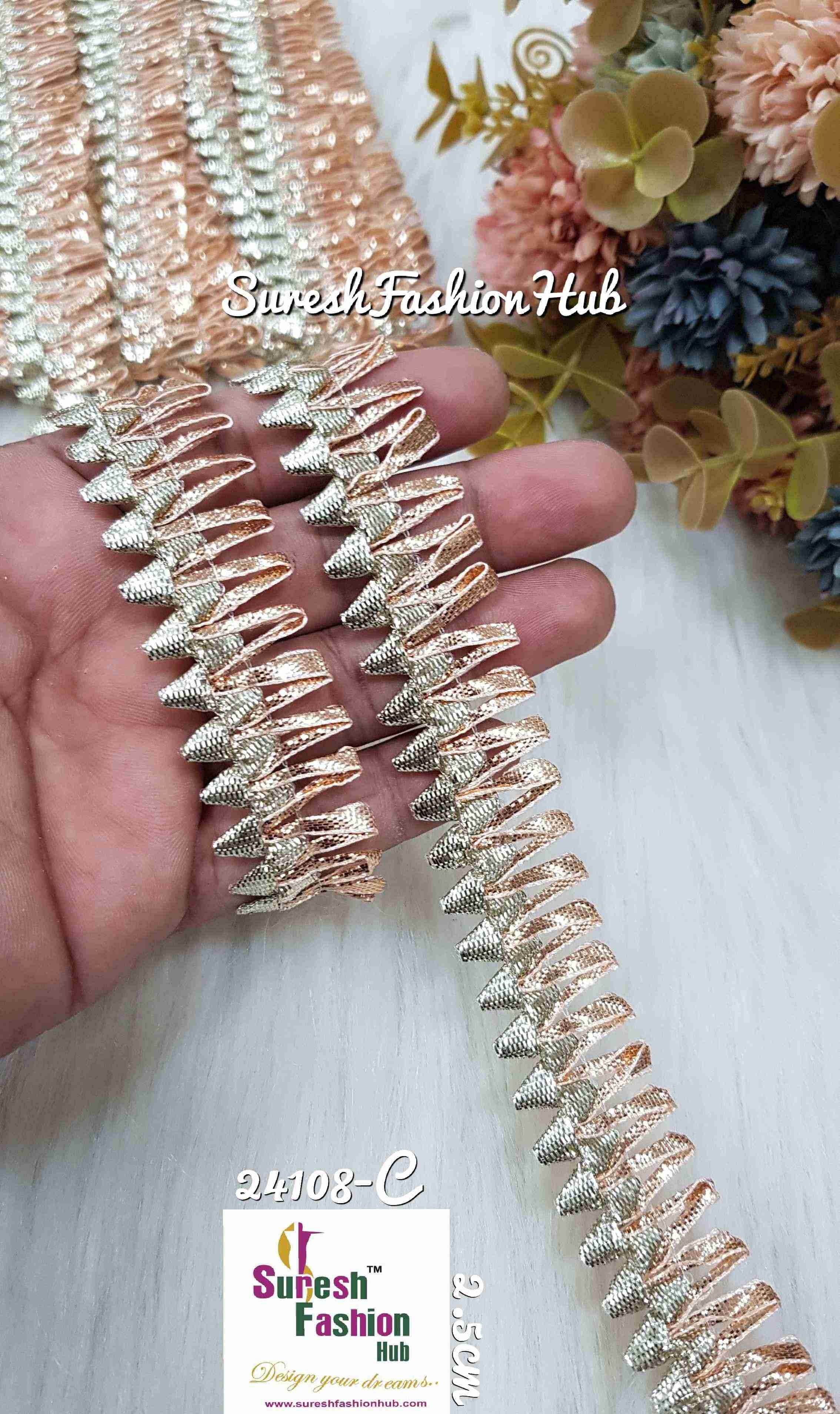 Rose Gold Satin Bliss Triangle Gota Borders