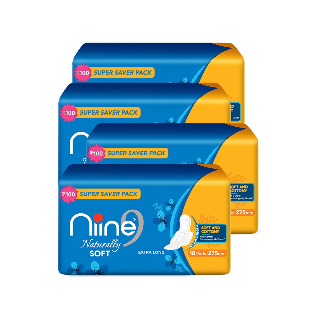 Niine Naturally Soft Extra Long Sanitary Pads for Women (Pack of 4)