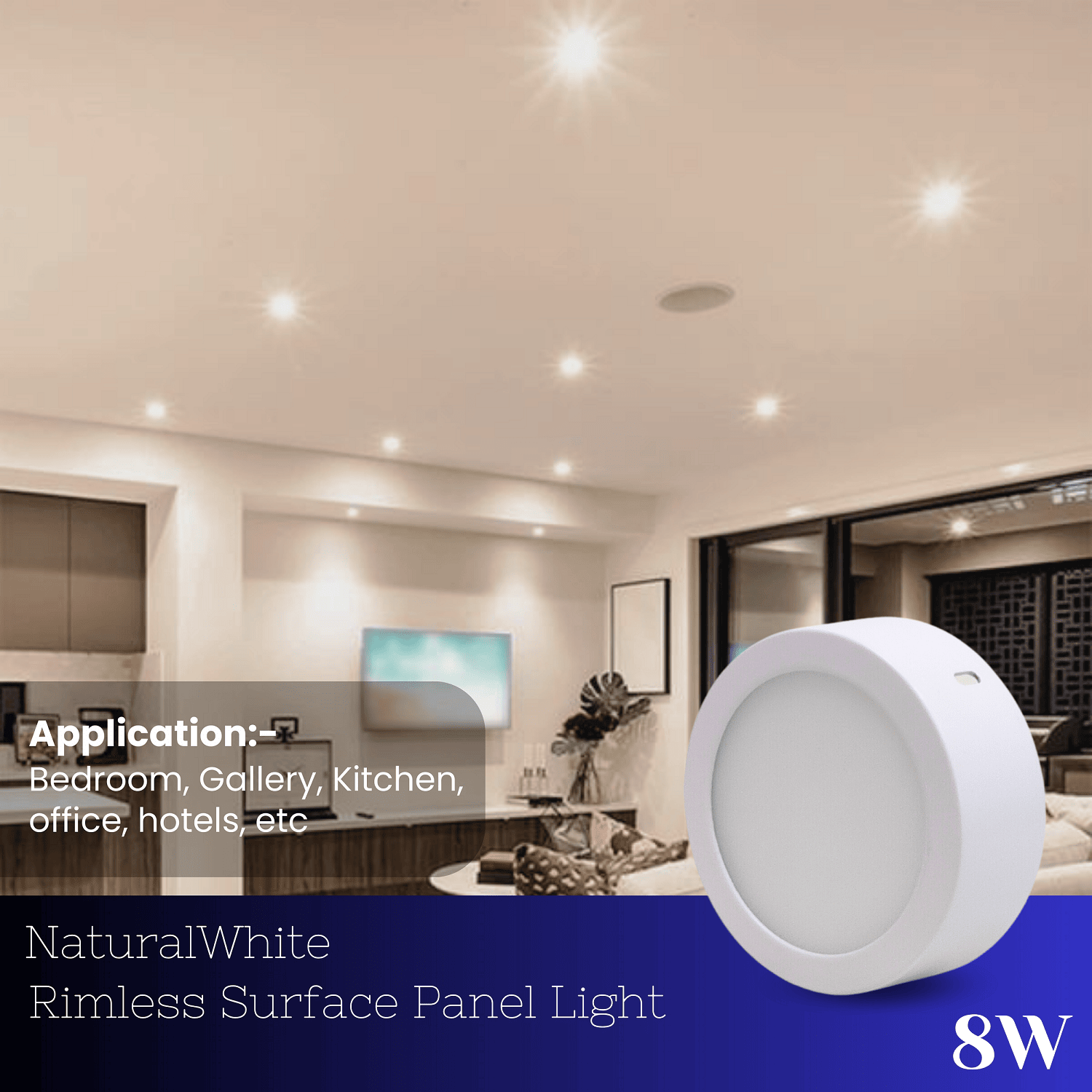 8 Watt Round Led Rimless Border Surface Light For Ceiling(Packof-10 ...