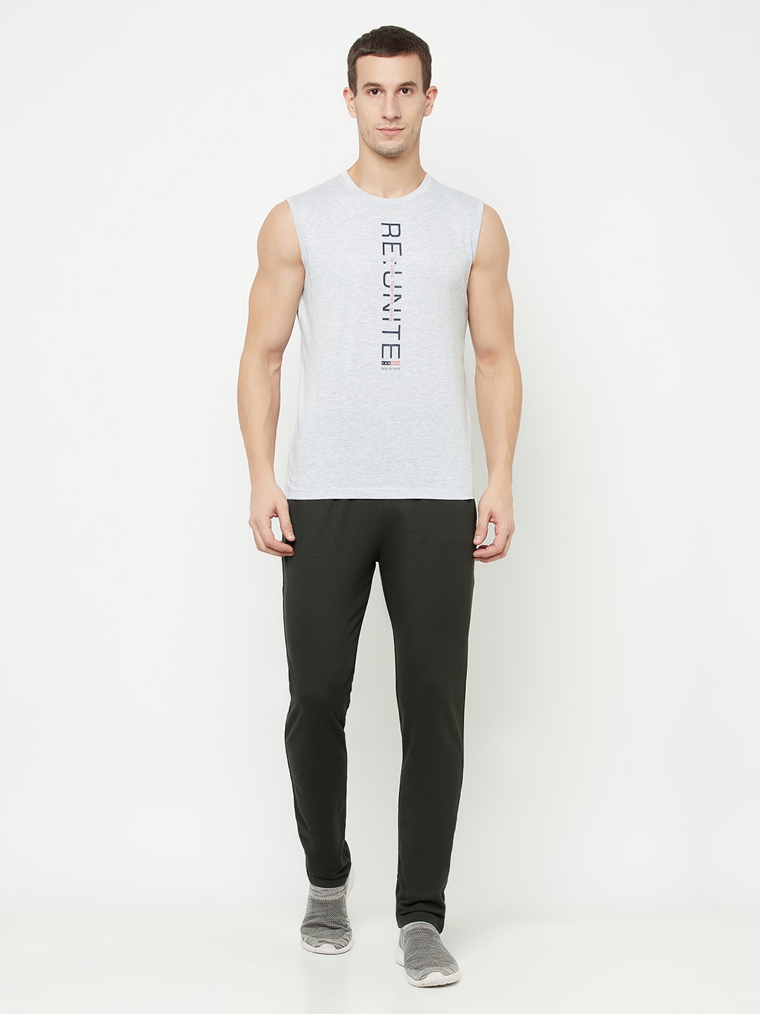 Octave Men Olive Green Solid Cotton Track Pants