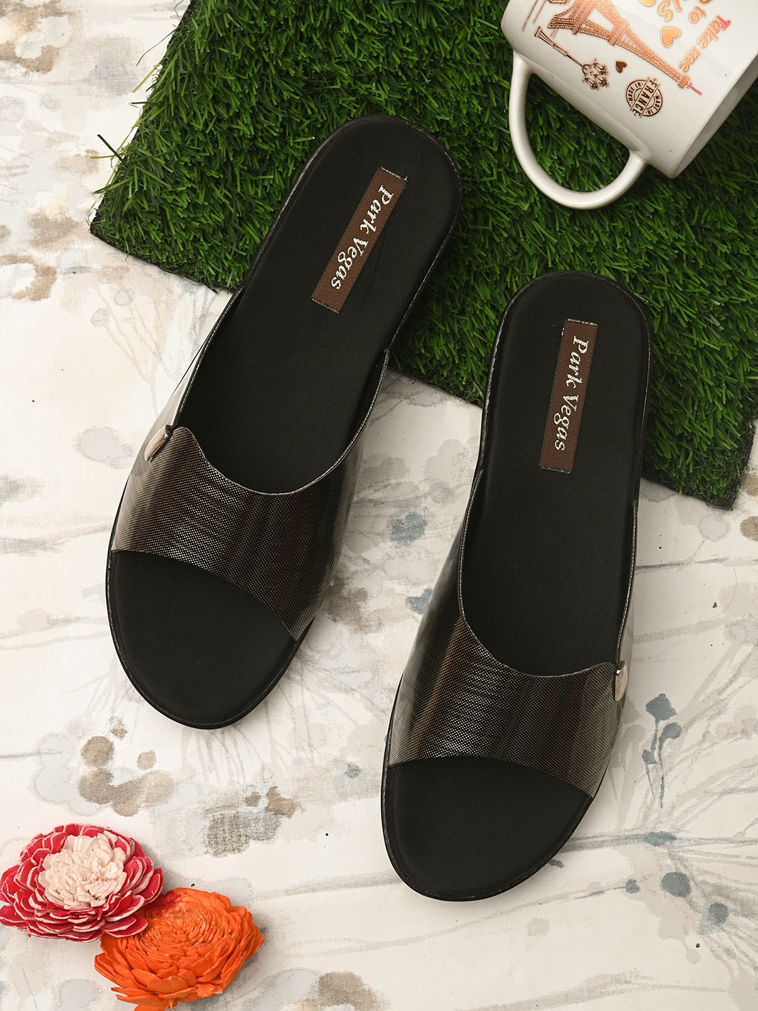 Park Vegas Copper Polyurethane (PU) Open Back Sandals For Women