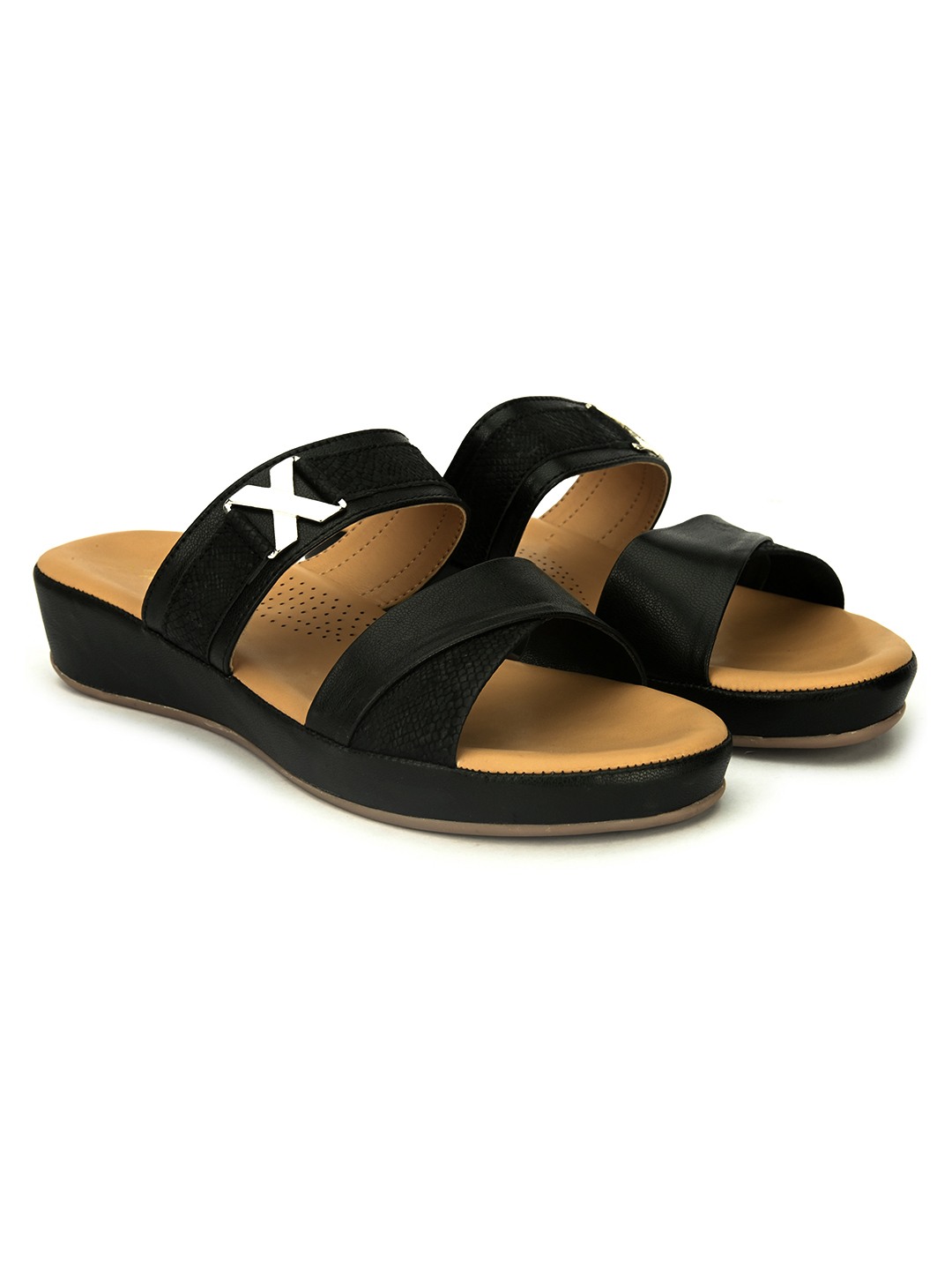 Park Vegas Black Polyurethane (PU) Open Back Sandals For Women