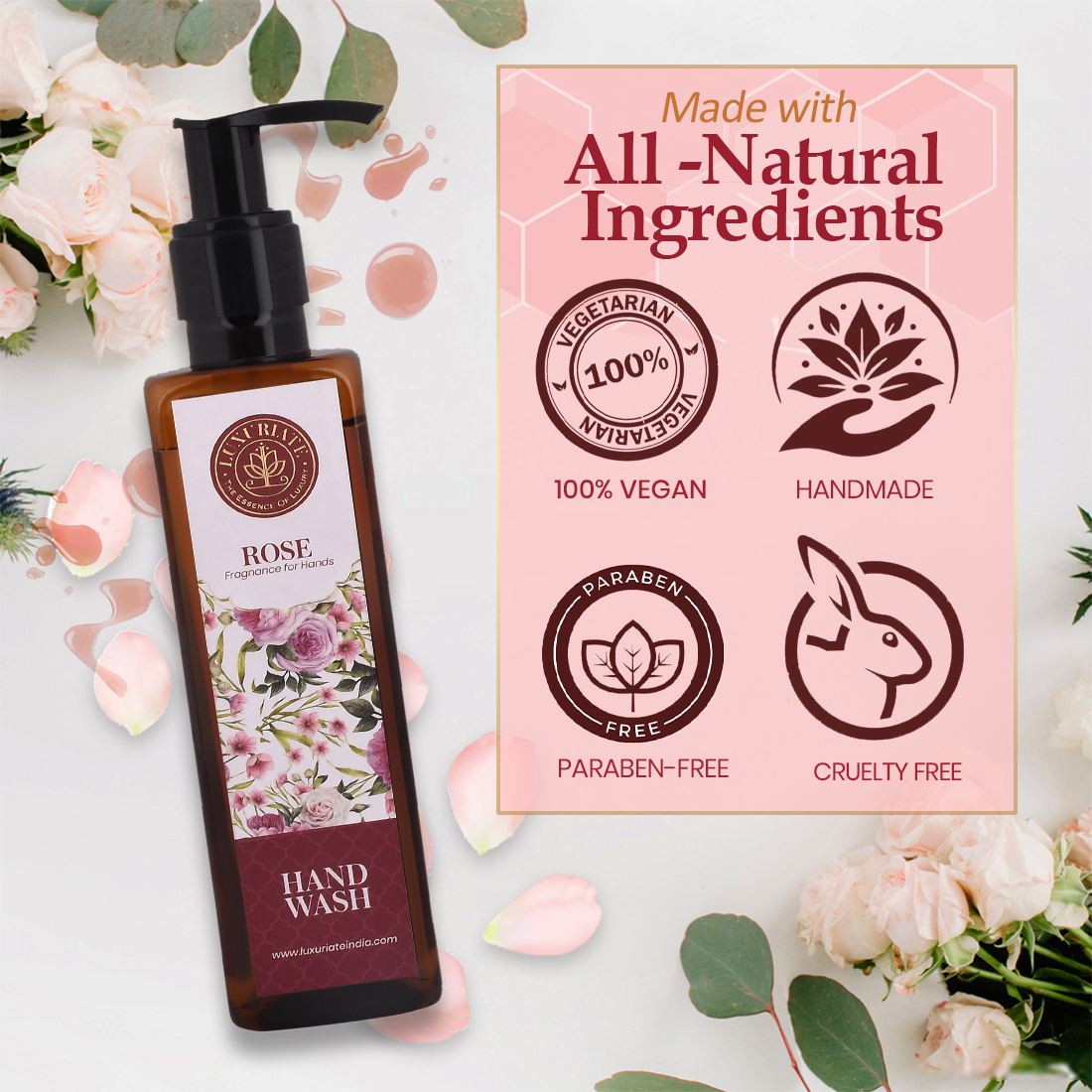 LUXURIATE Fragnace for Hands Natural Rose Anti Bacterial Moisturizing ...