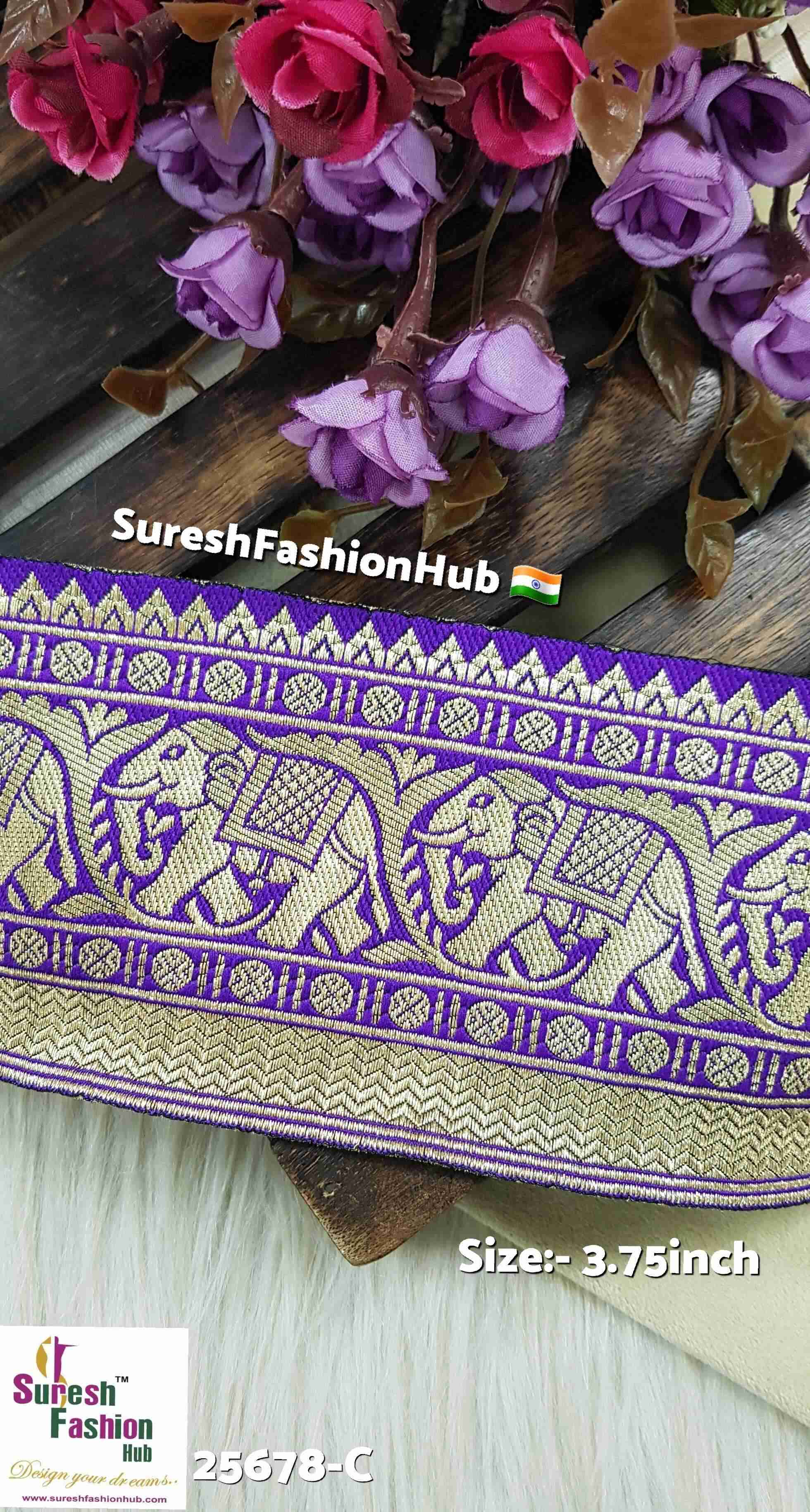 Purple Elephant Jungle Banarasi Lace