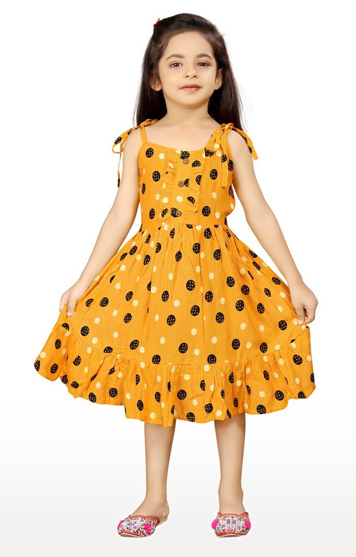 Girls Yellow Rayon Polka Dots Frocks