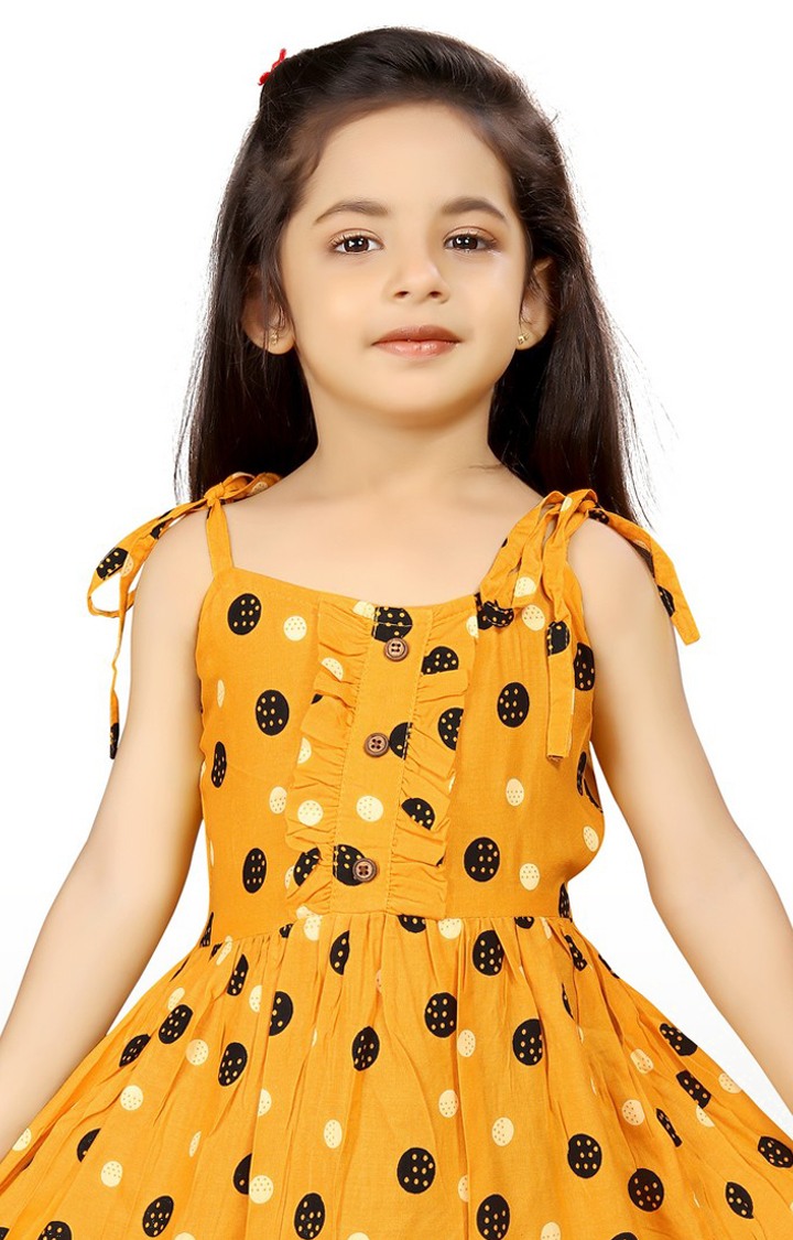 Girls Yellow Rayon Polka Dots Frocks