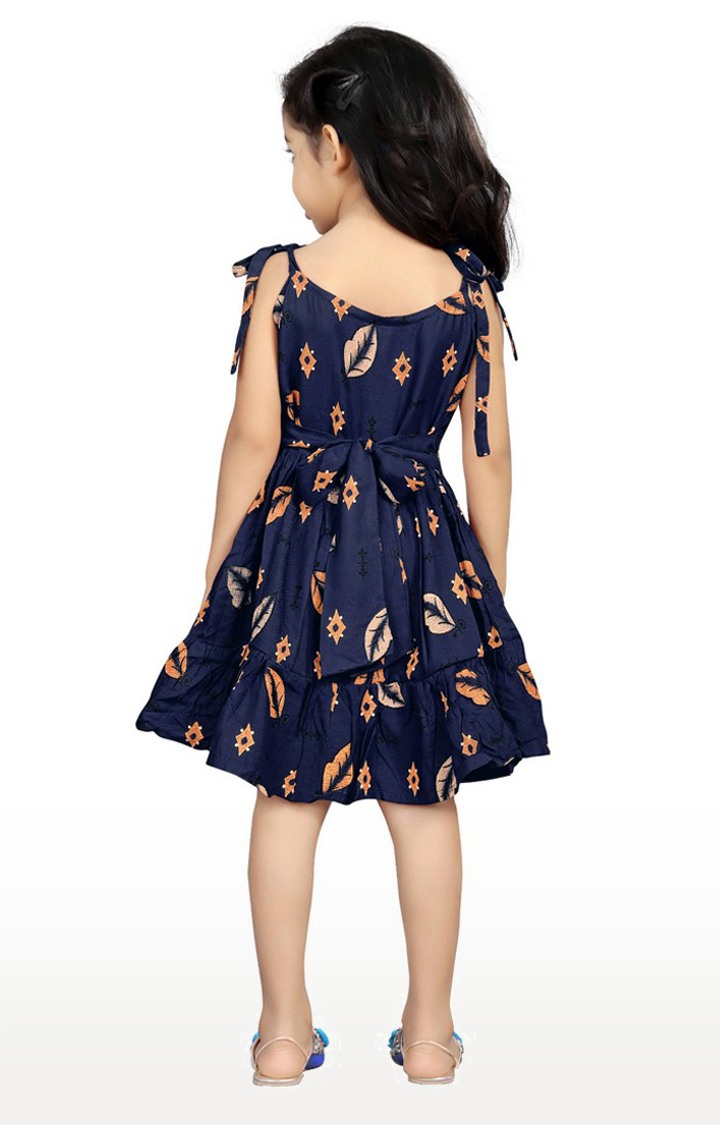 Girls Navy Rayon Printed Frocks
