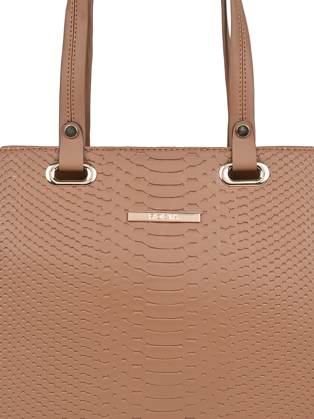 Rocia Brown Women Crocodile Textured Big Bag