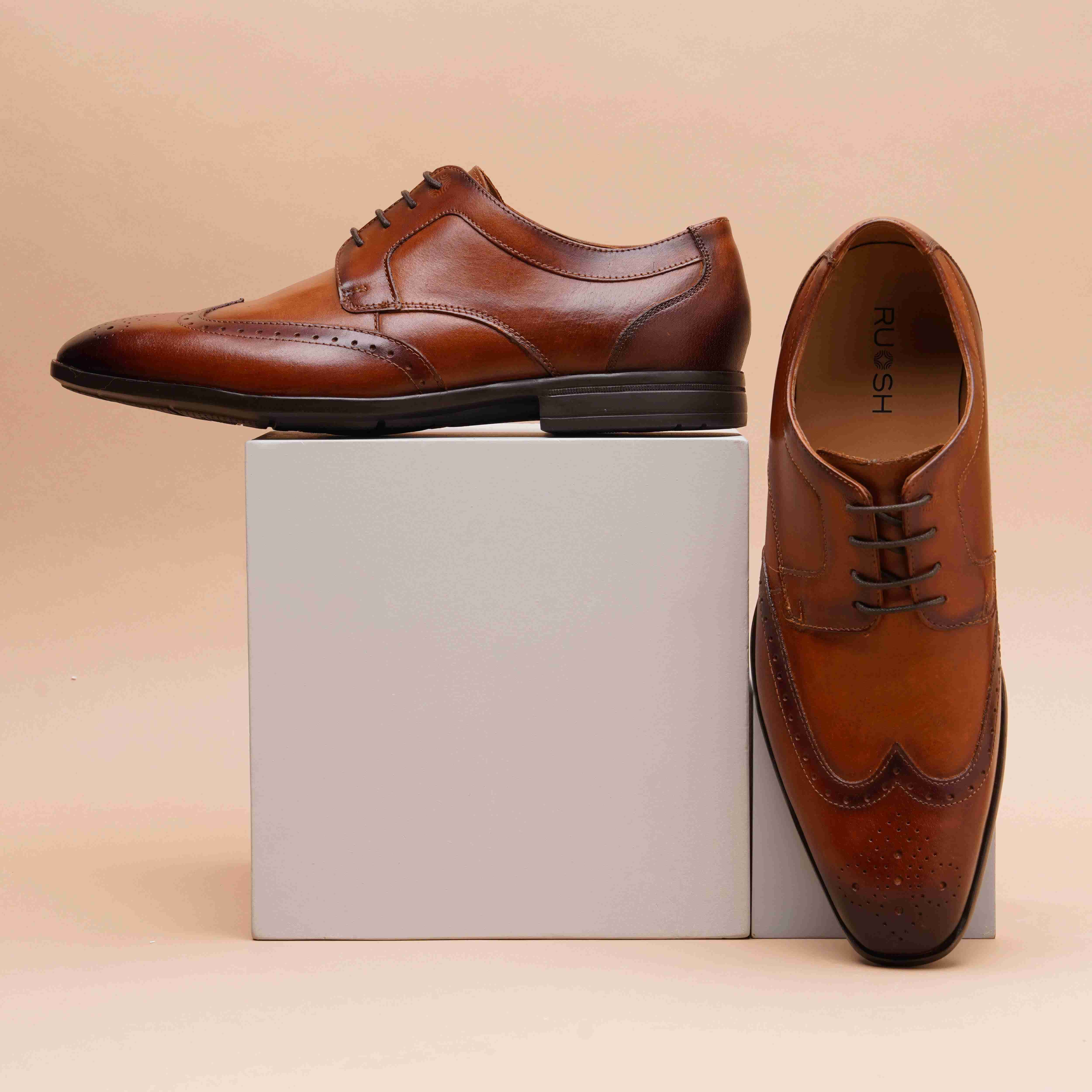 The Cameroon Ruosh Men Tan Formal Wingtip Lace-Up | RUOSH