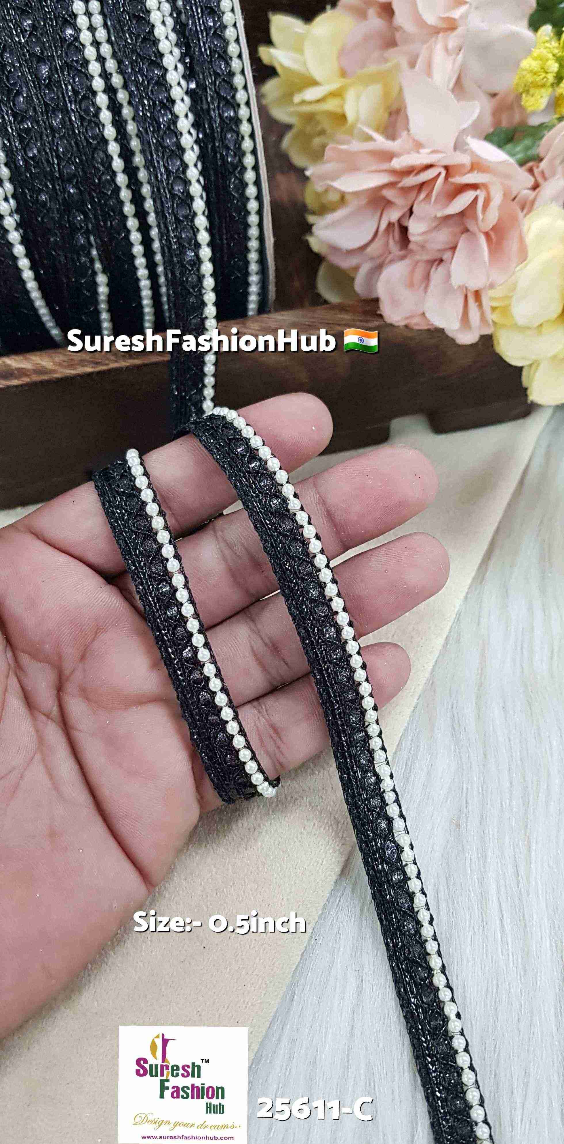 Black Pearl-Glitter Jhalar Lace