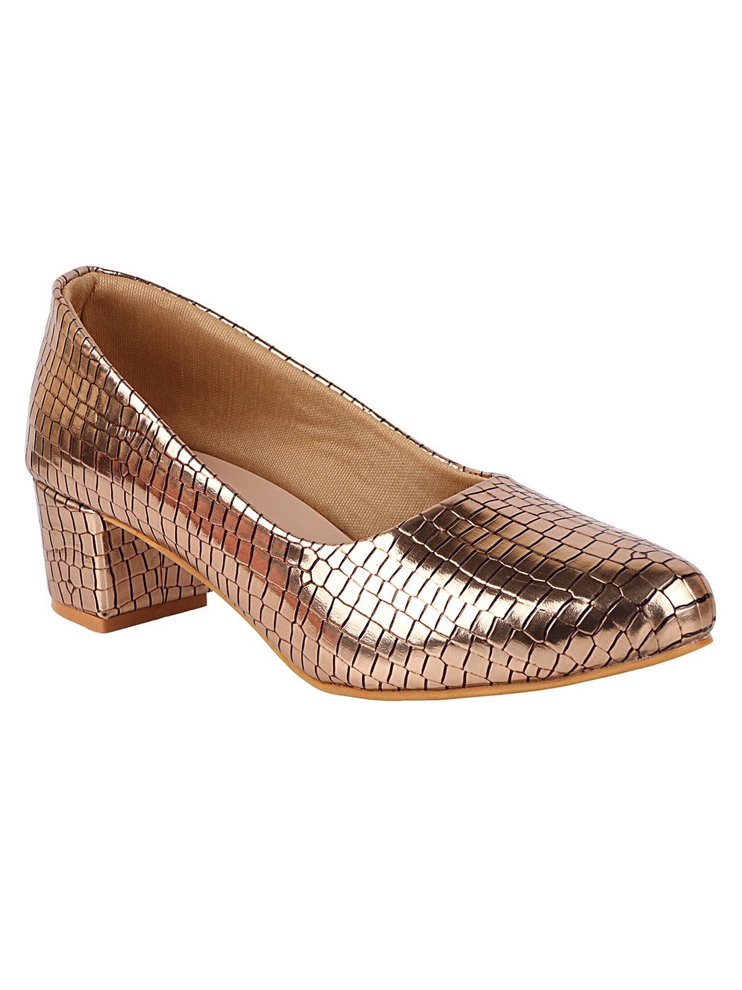 Shoetopia Copper-Toned Party Block Pumps