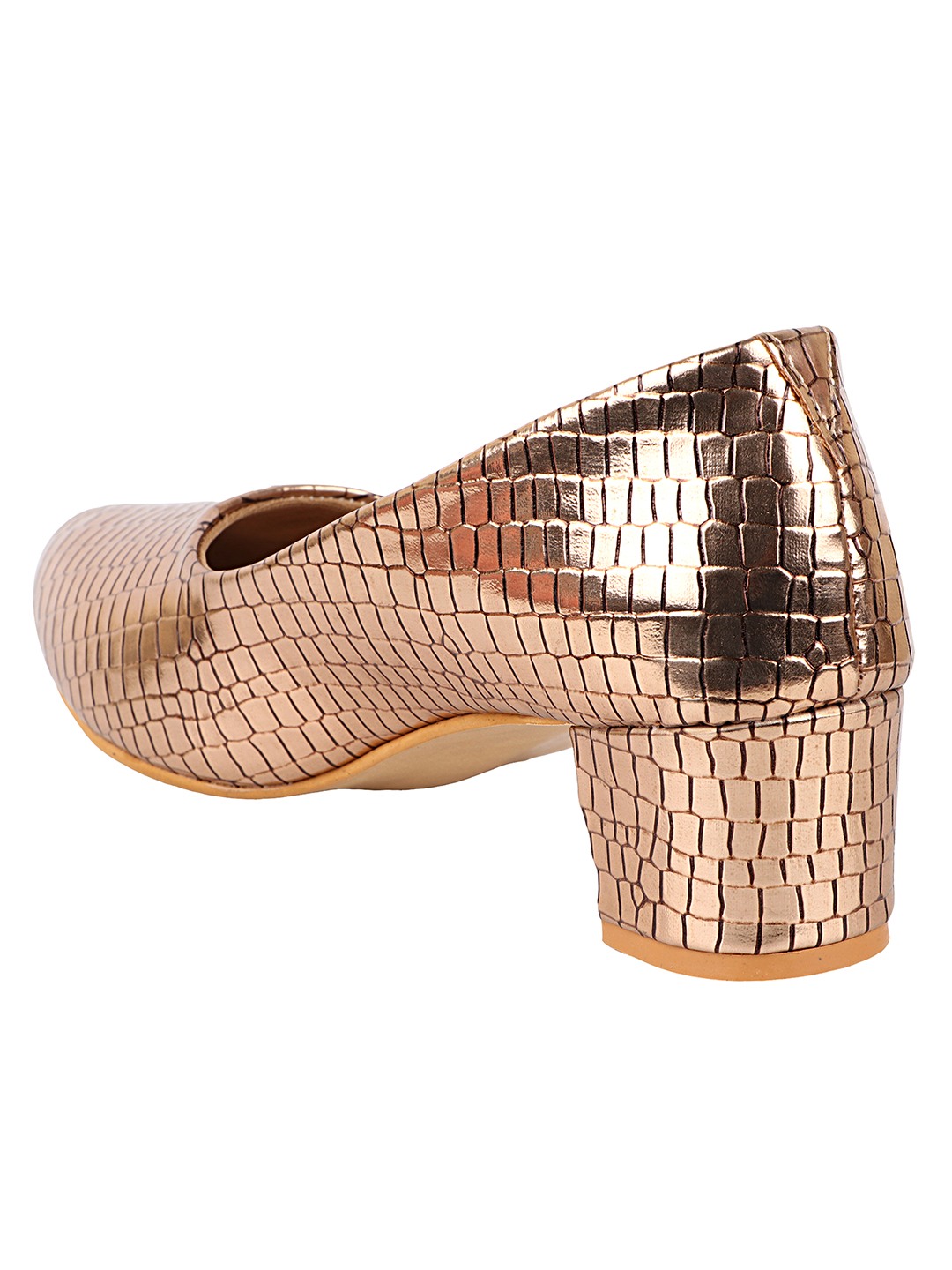 Shoetopia Copper-Toned Party Block Pumps