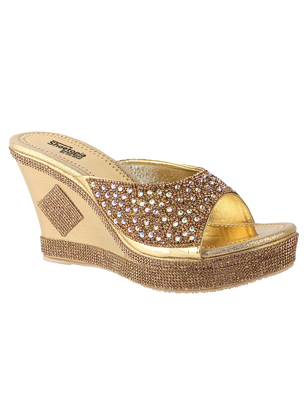 Shoetopia Women Gold-Toned Embellished Sandals