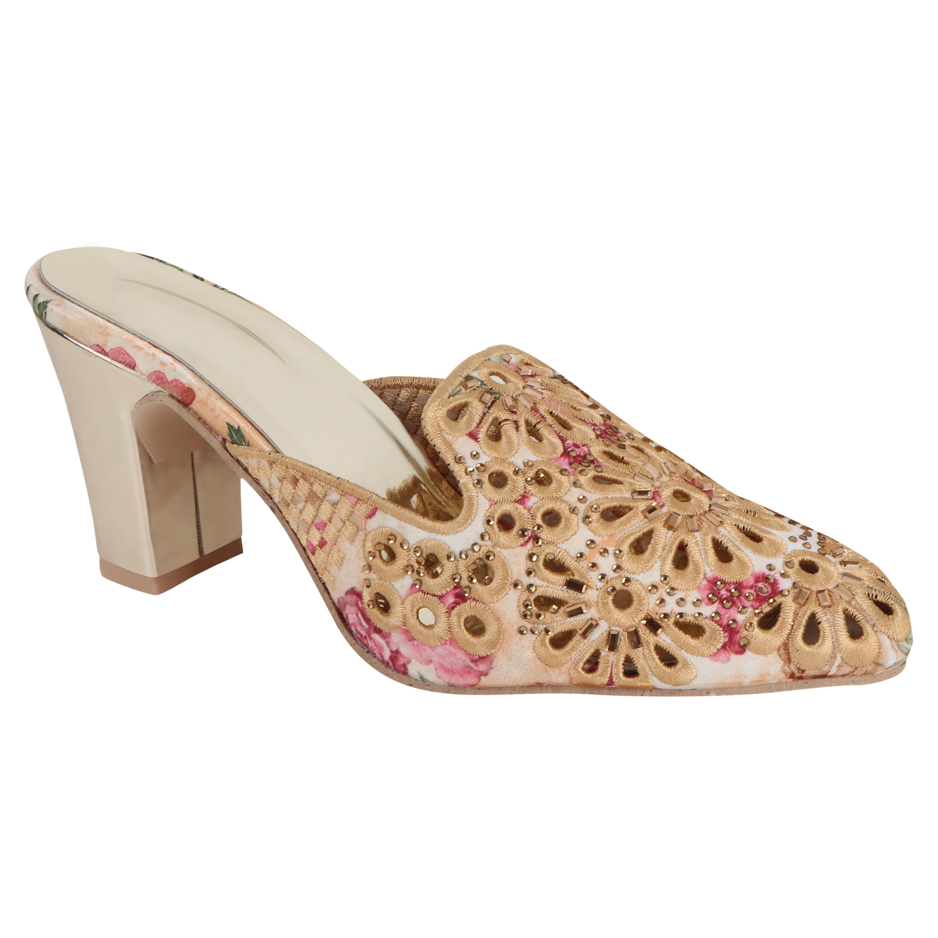 Shoetopia Golden Embellished Mules