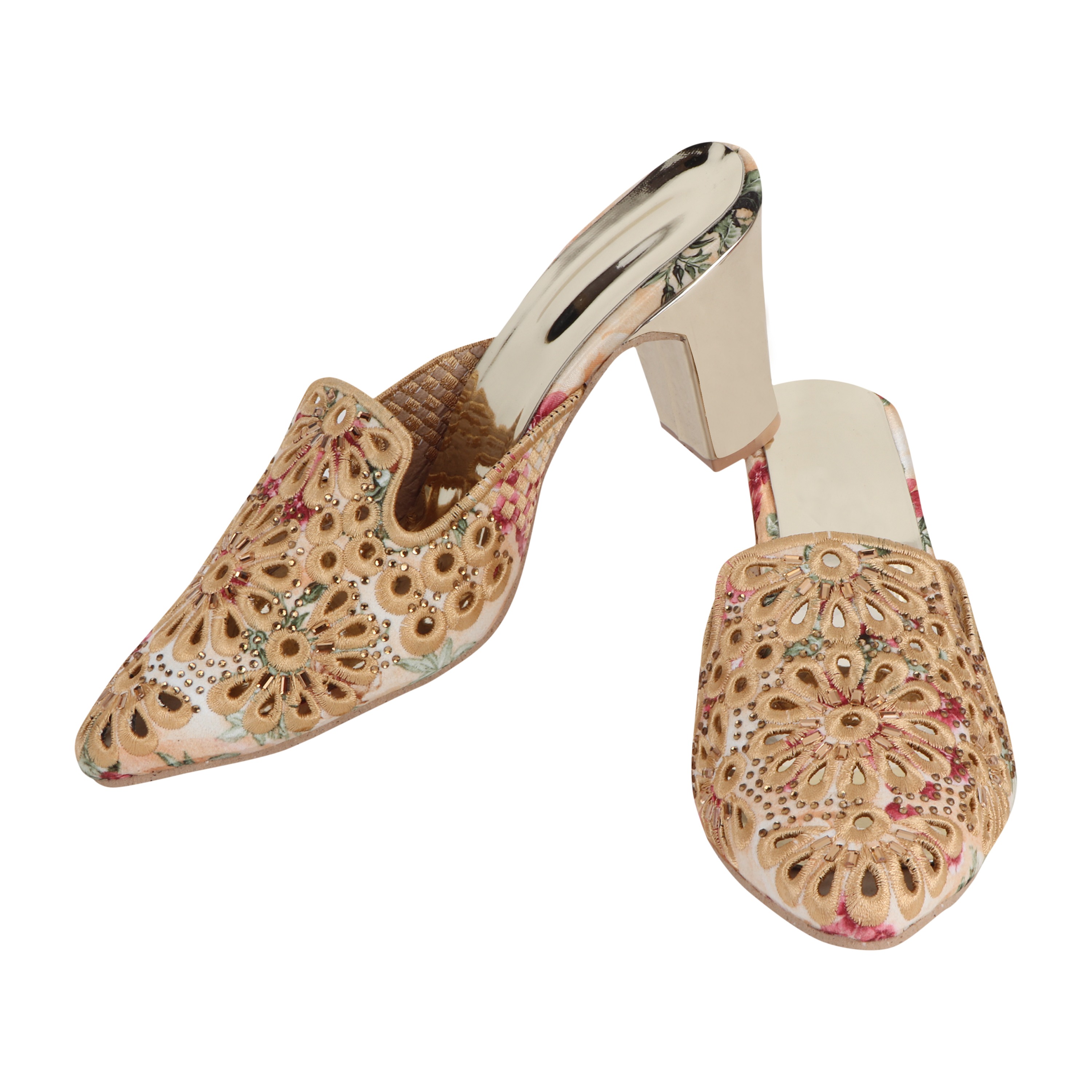 Shoetopia Golden Embellished Mules