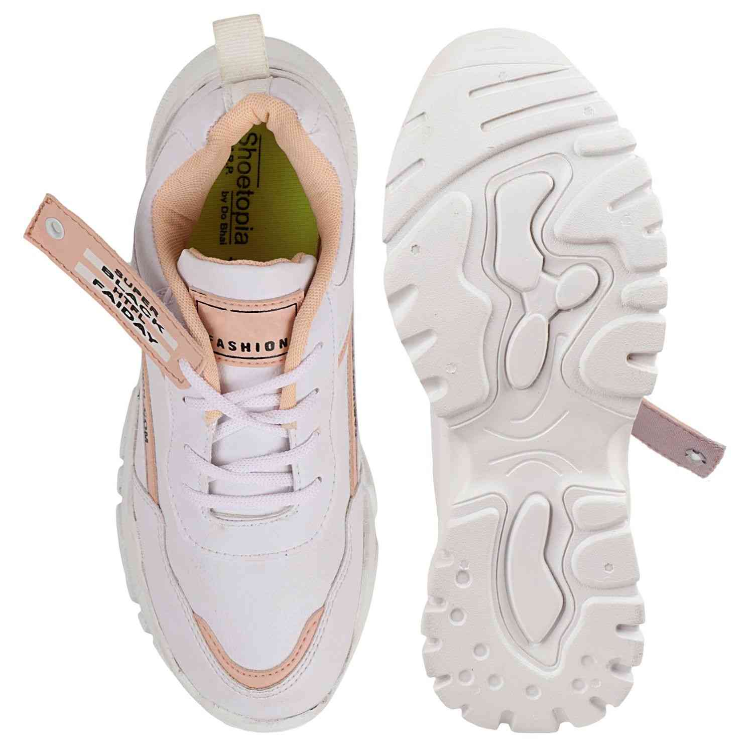 Shoetopia Women Peach-Coloured Woven Design Sneakers