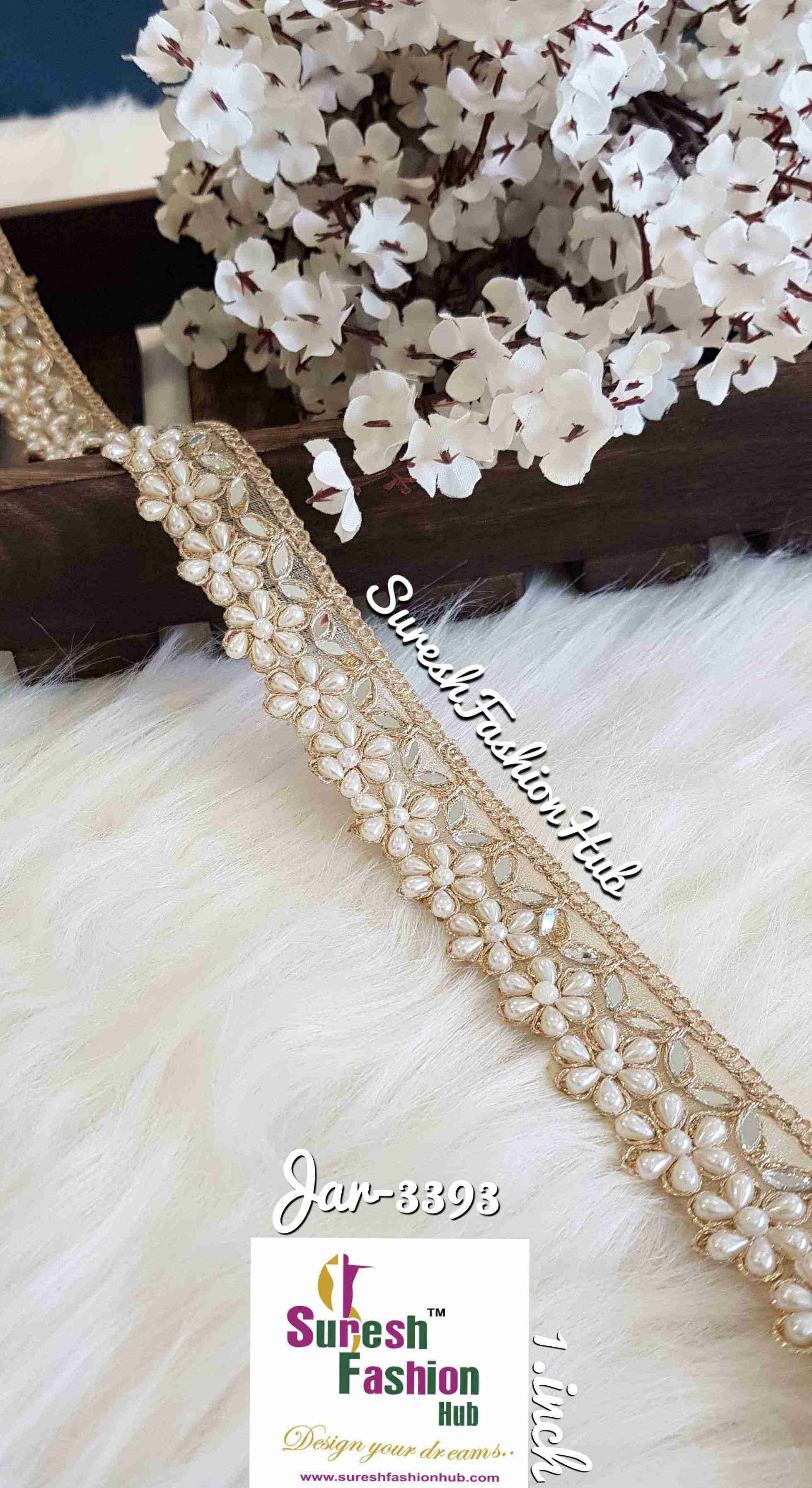 Floral Pearls Beaded Water Gold Trim