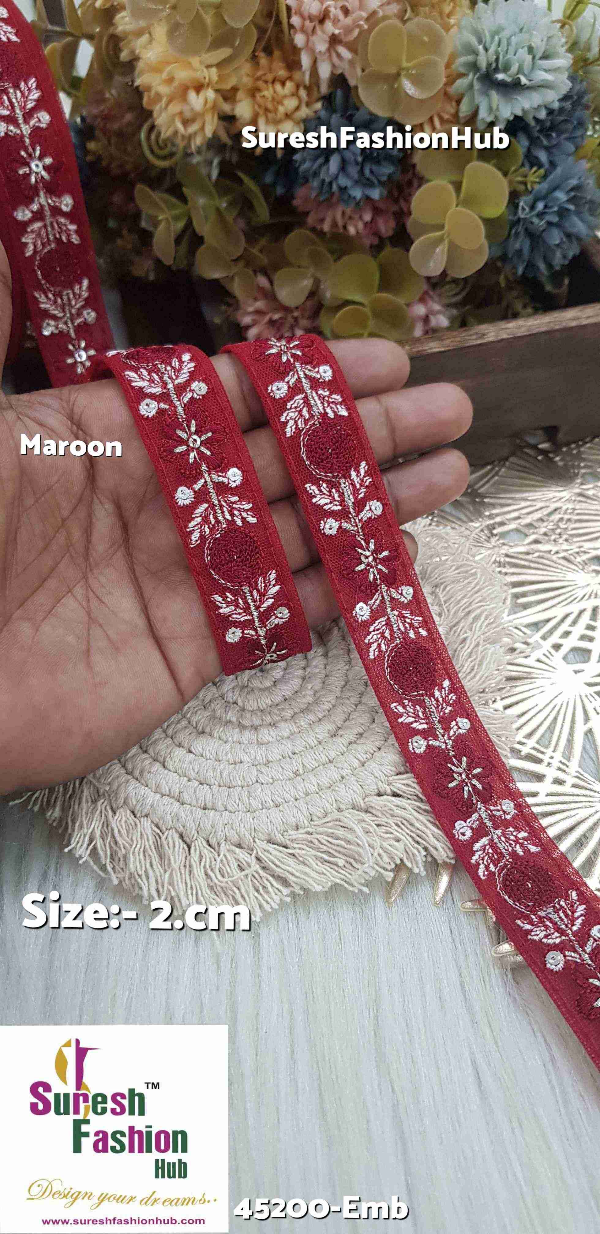 Maroon Floral Embroidery Lace