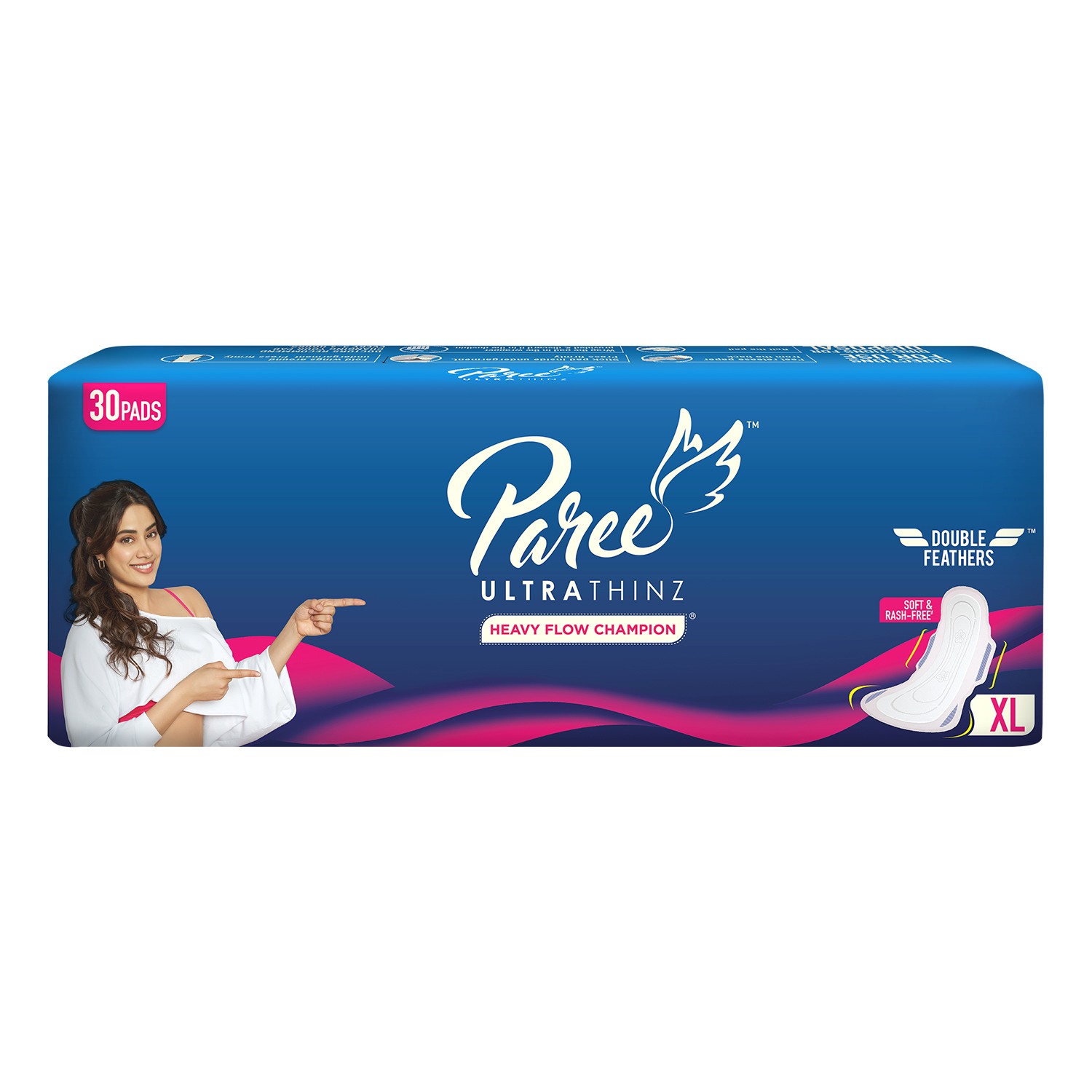 Paree Ultra Thinz Soft Rash Free Double Feathers XL Tri Fold Sanitary Pads With Disposable Covers 30 Pads
