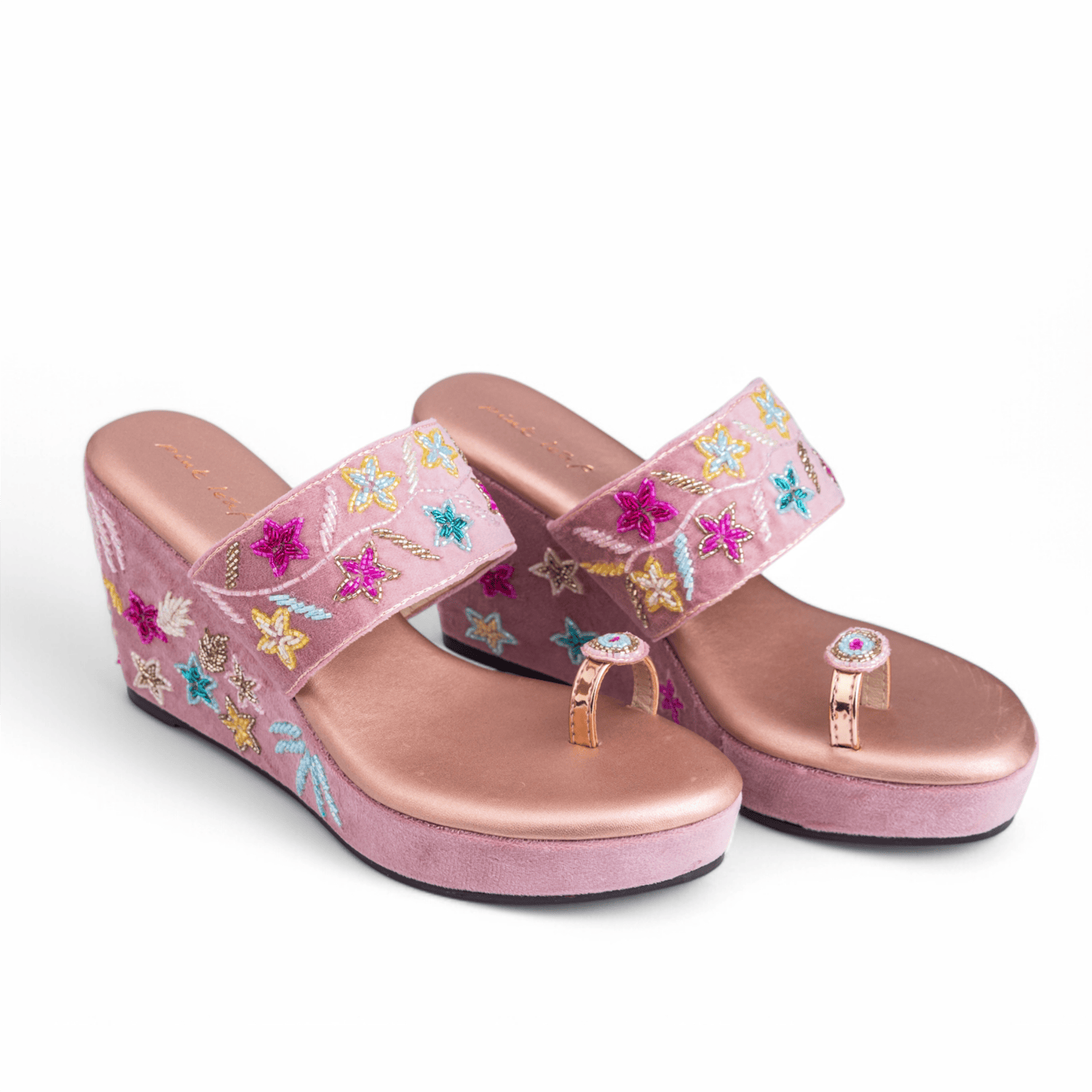 Women Rose Gold Cheerful Sequin Flower Wedges