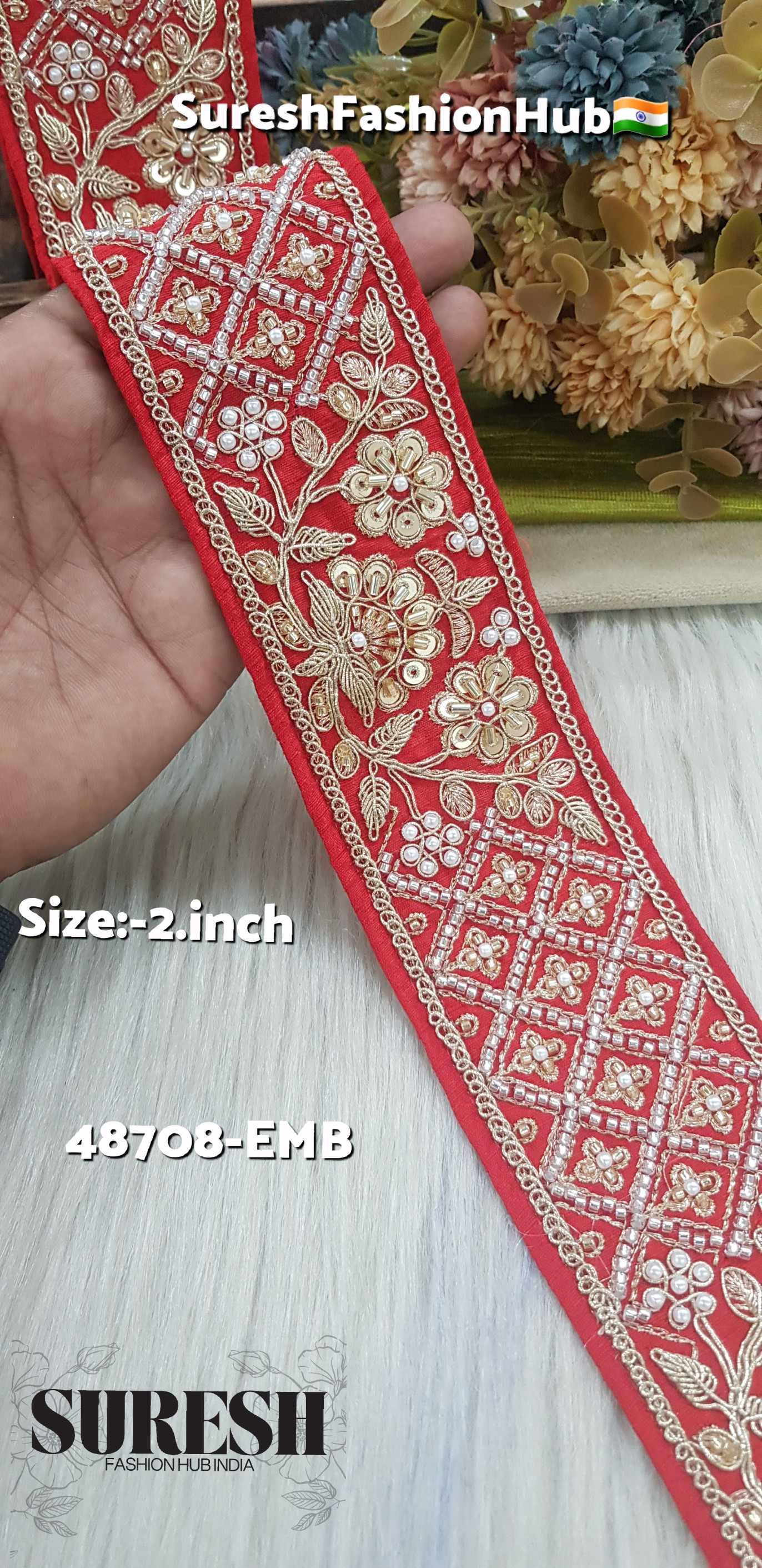 Red Floral Dori Embroidery Lace – 48708-Emb | Suresh Fashion Hub India