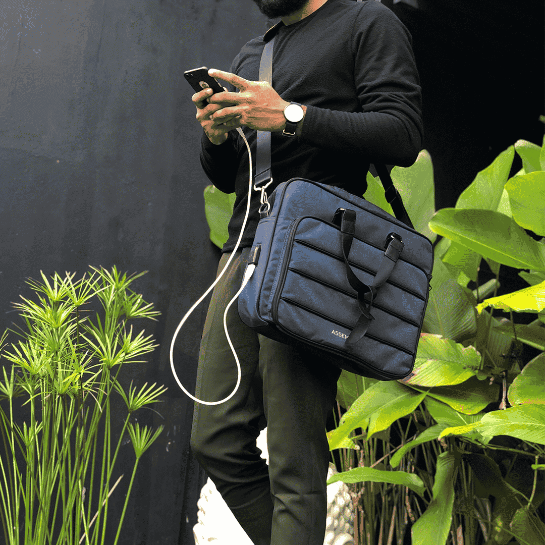 Combo: Blue Messenger Laptop Bag with Gadget Organizer Tech Kit