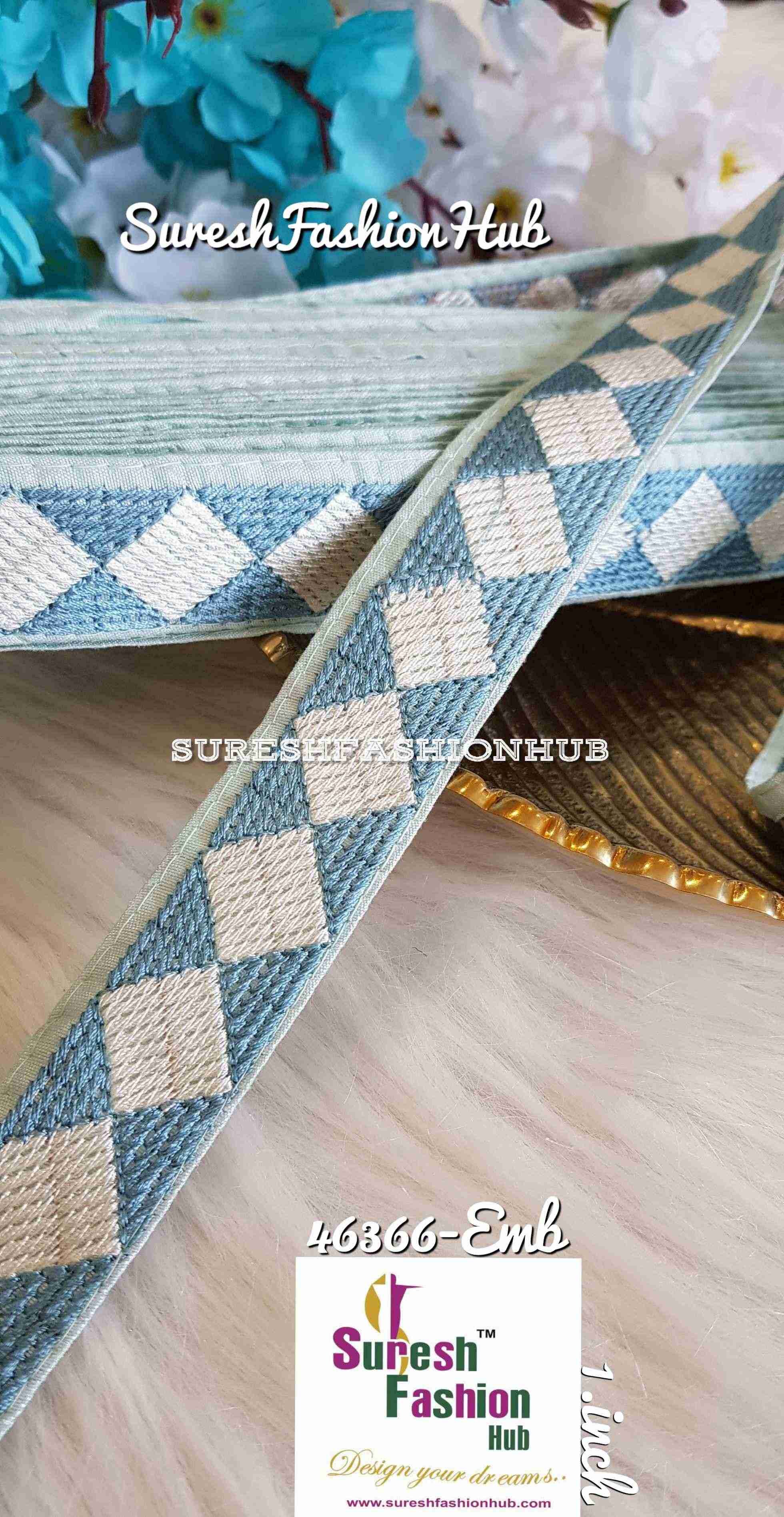 Sky Blue color Regal Embroidery Designer Trim