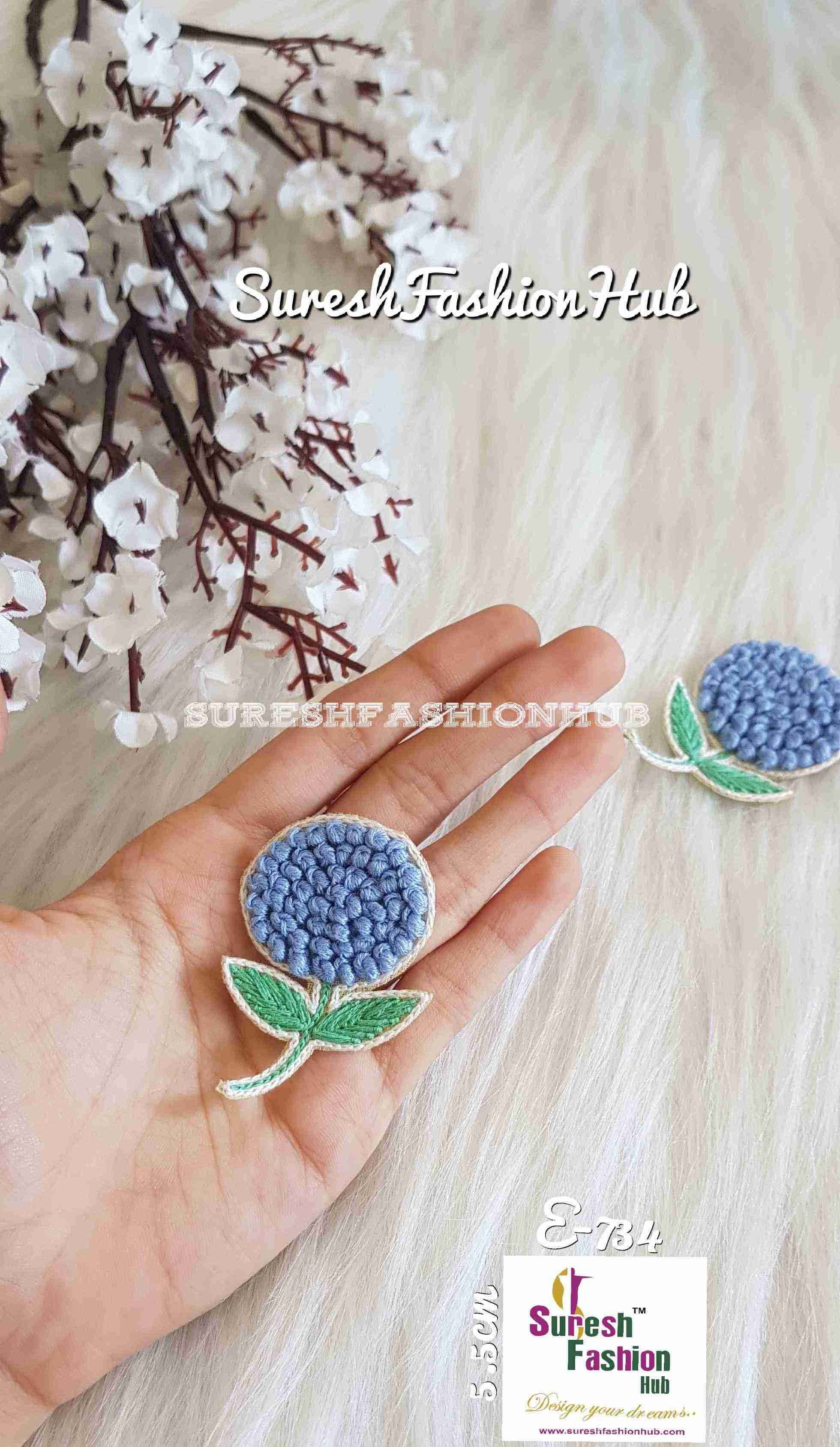 Thread Embroidered Tiny Blue Flower