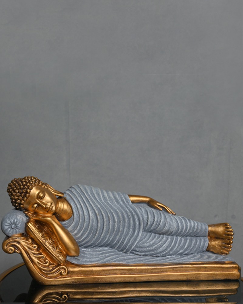 Order Happiness Ceramic Buddha Polyresin Statue in Resting Pose - Grey