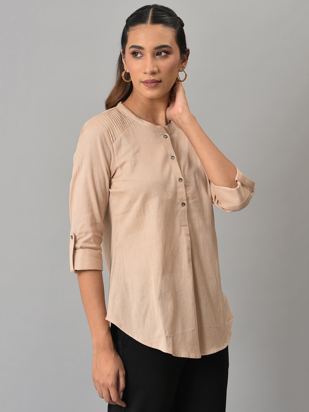 Women's Beige Cotton Blend Tops