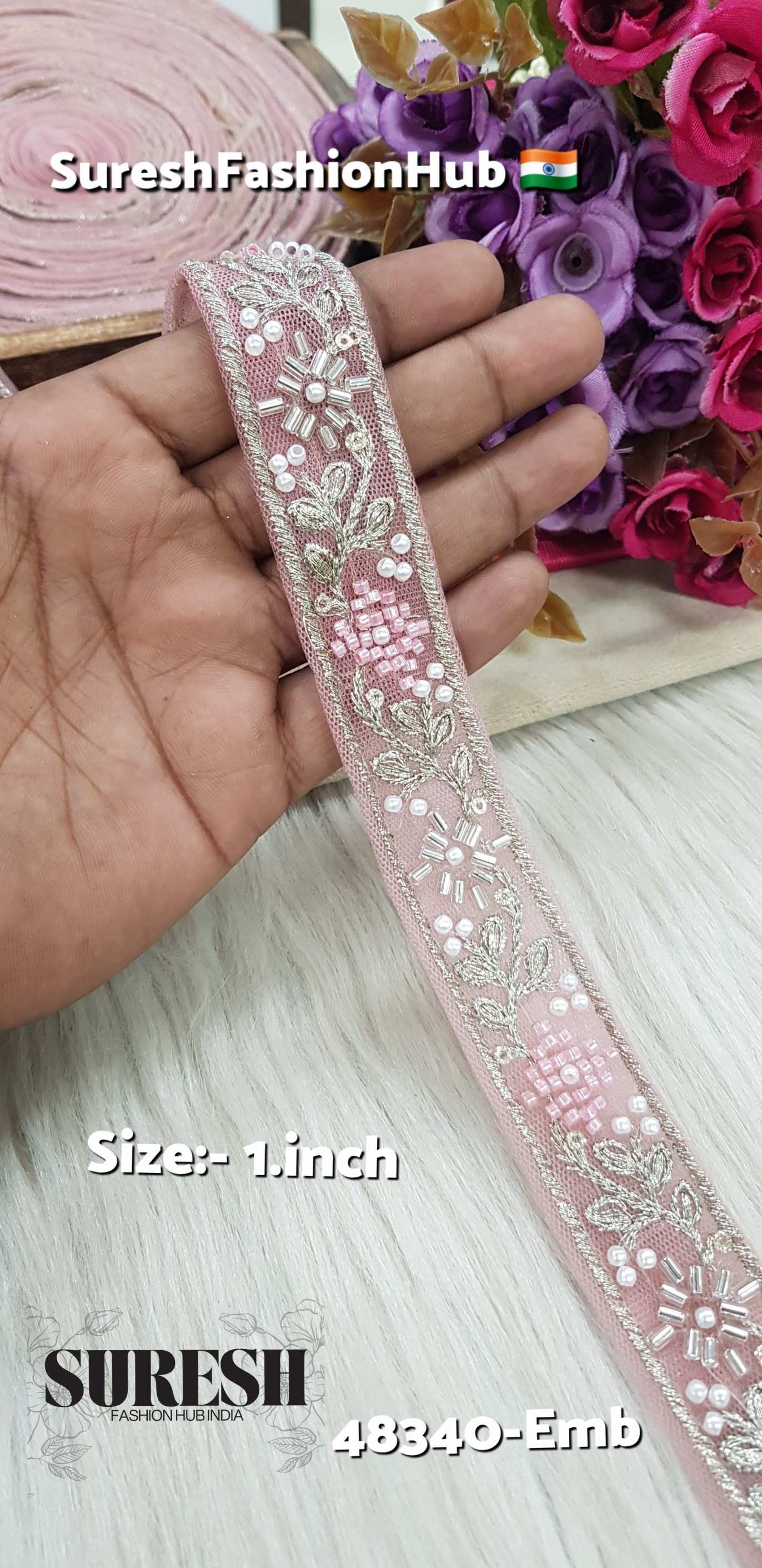 Pink Tone-to-Tone Machine Hand Embroidery Lace – 48340-EMB
