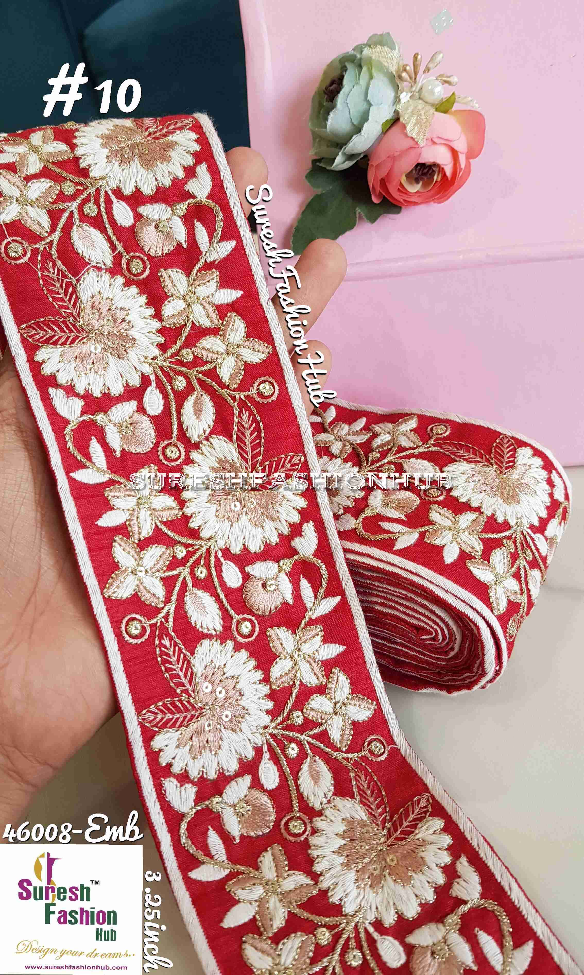 Red Color Ethereal Blooms Lace Collection - Designer Laces | Suresh ...