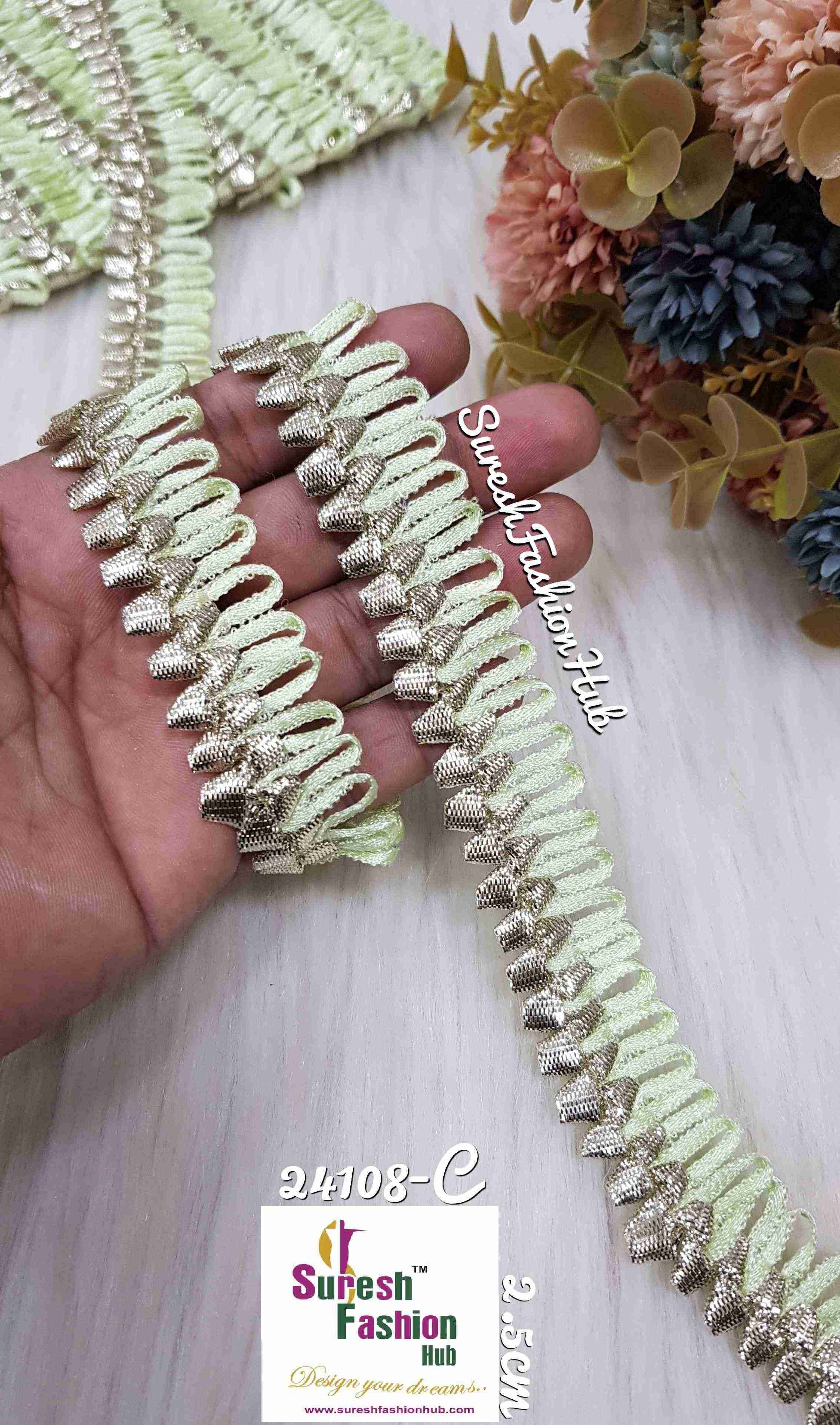 Pista Green Satin Bliss Triangle Gota Borders