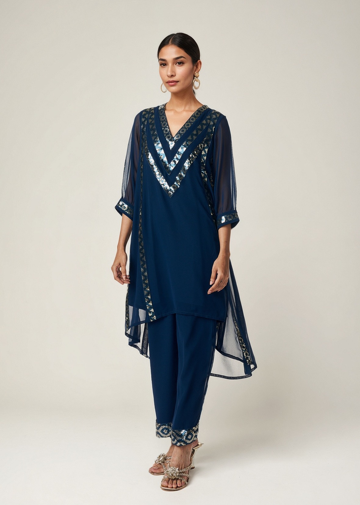 Teal Asymmetric Kurta Set
