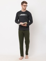 Sweet Dreams Men Charcoal Mel Cotton-Poly Solid Night Suits