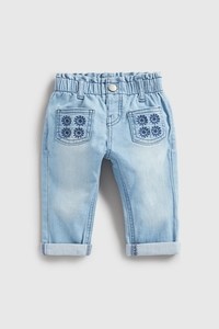 Mothercare Girls Elasticated Paperbag Waist Jeans - Navy