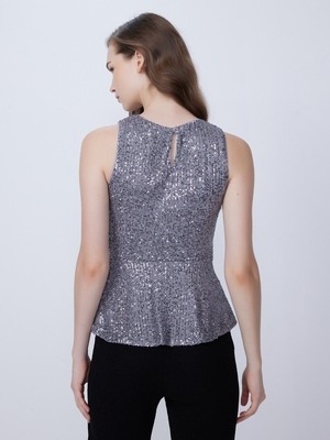 Silver Sequin Peplum Top